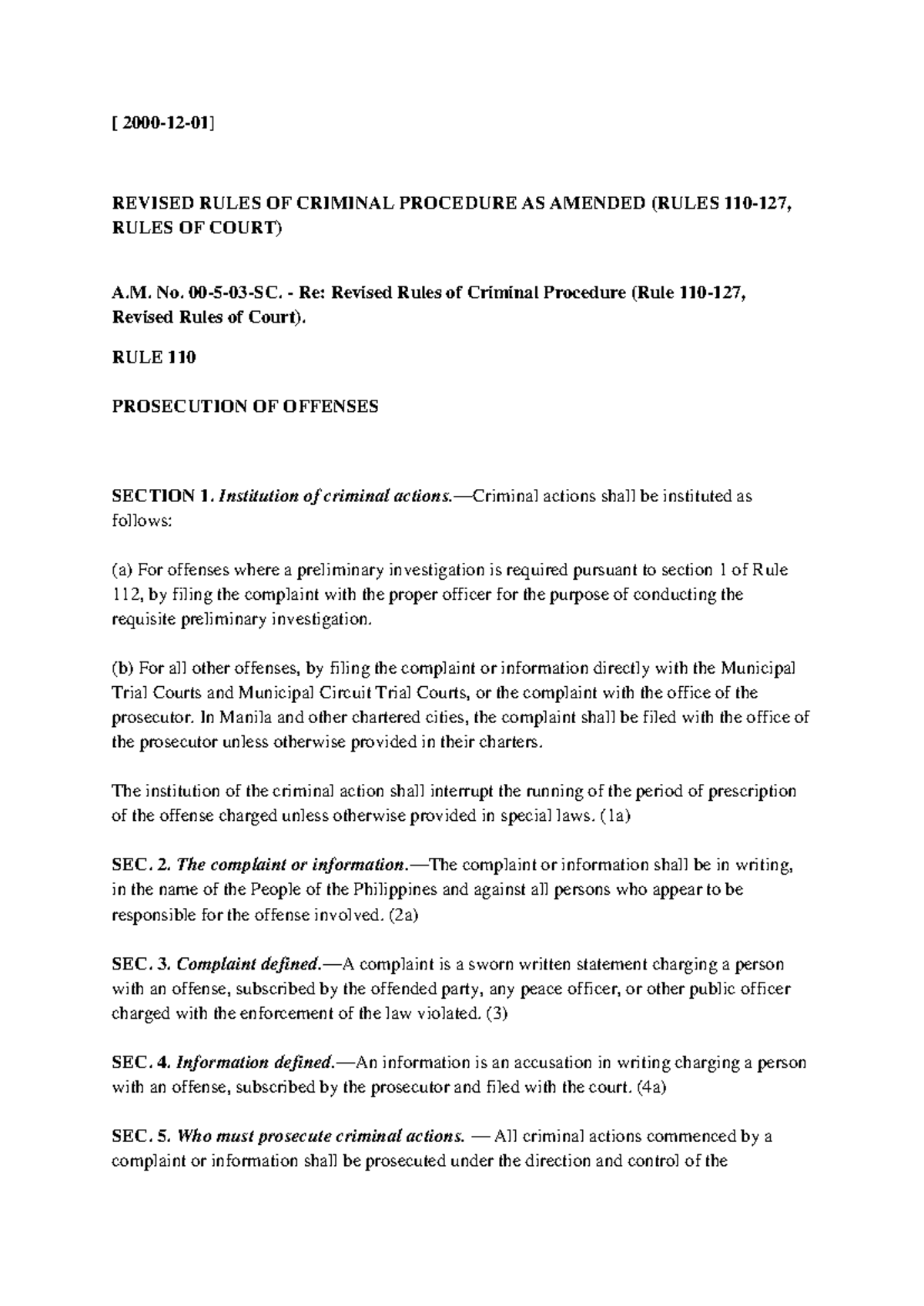 PH Revised Rules Criminal Procedure - [ 2000-12-01] REVISED RULES OF ...