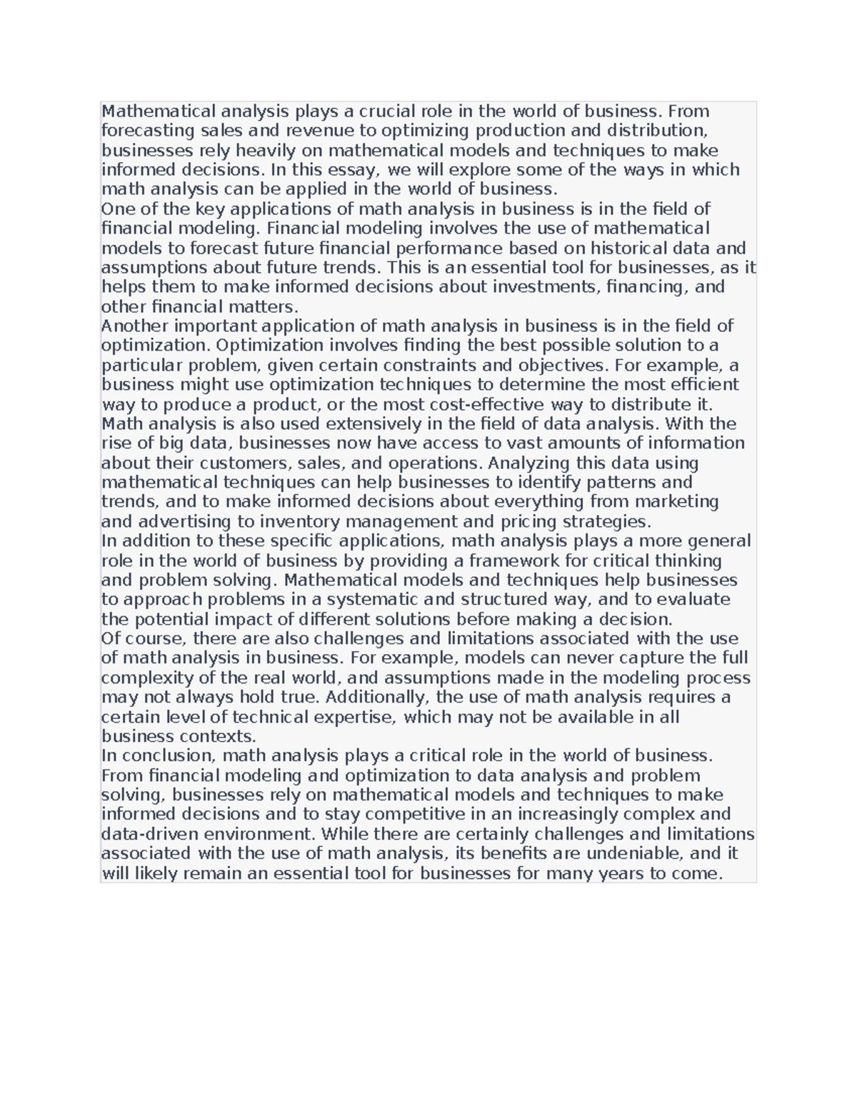 Math analysis bussines - Mathematical analysis plays a crucial role in ...