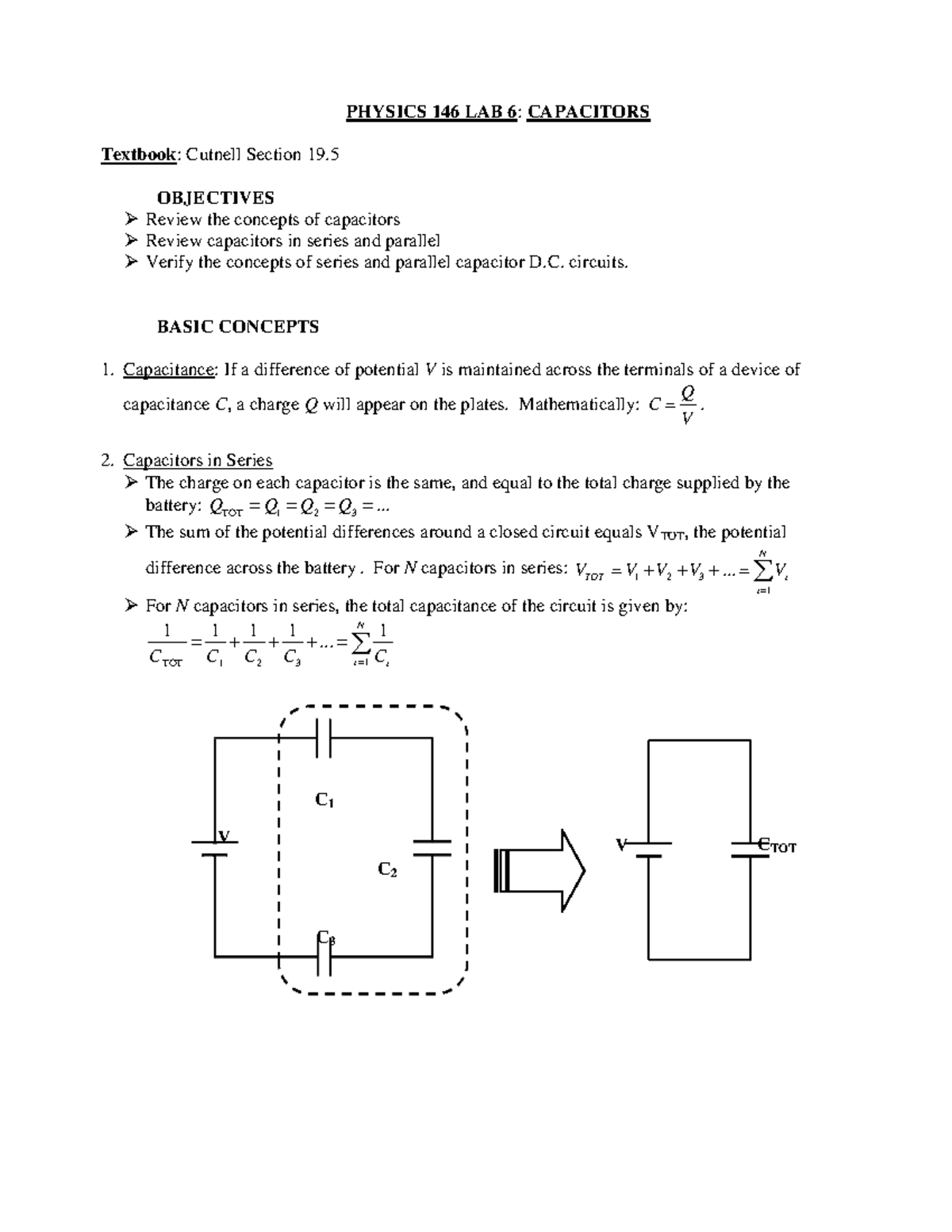 Lab #6 - Capacitors - Profesor Oleksandr Yelnykov - PHYSICS 146 LAB 6 ...