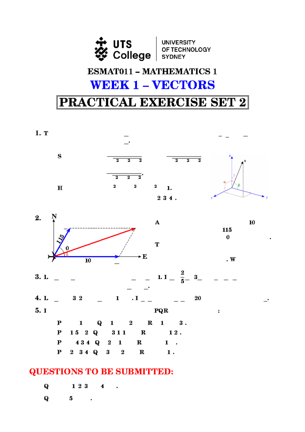 Week 1 - Practical Exercise Set 2 - ESMAT011 – MATHEMATICS 1 WEEK 1 – VECTORS PRACTICAL EXERCISE ...
