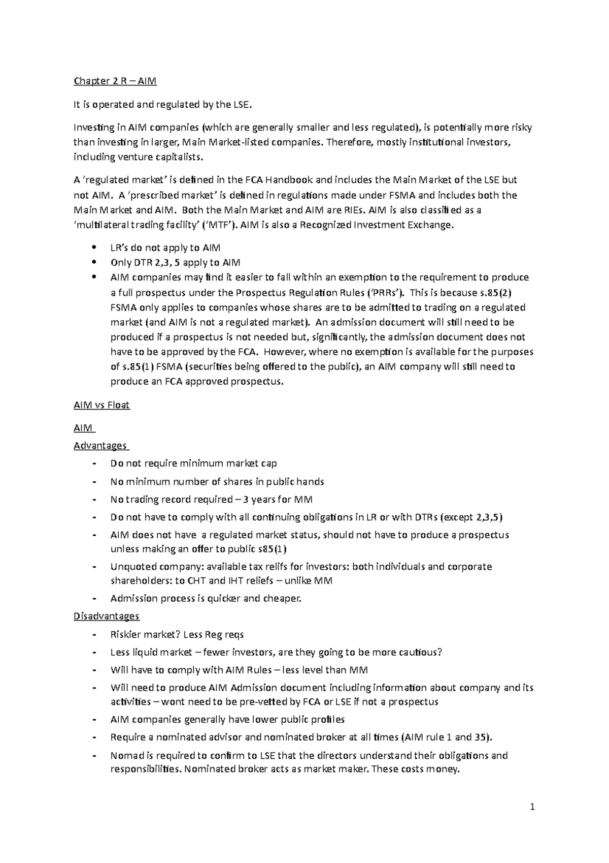 Chapter 2 R - Chapter 2 R – AIM It is operated and regulated by the LSE ...