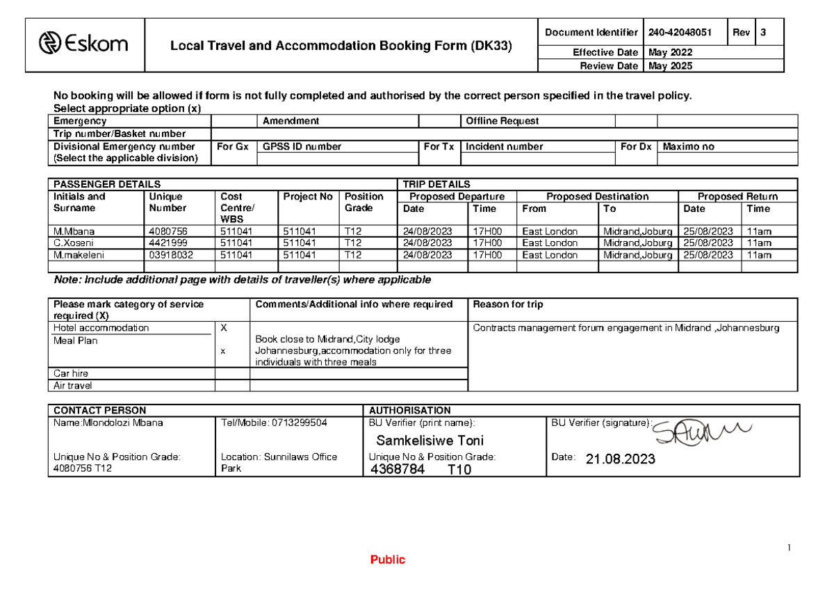 DK33 Local Travel and Accommodation Booking Form final - 21Aug2023 ...