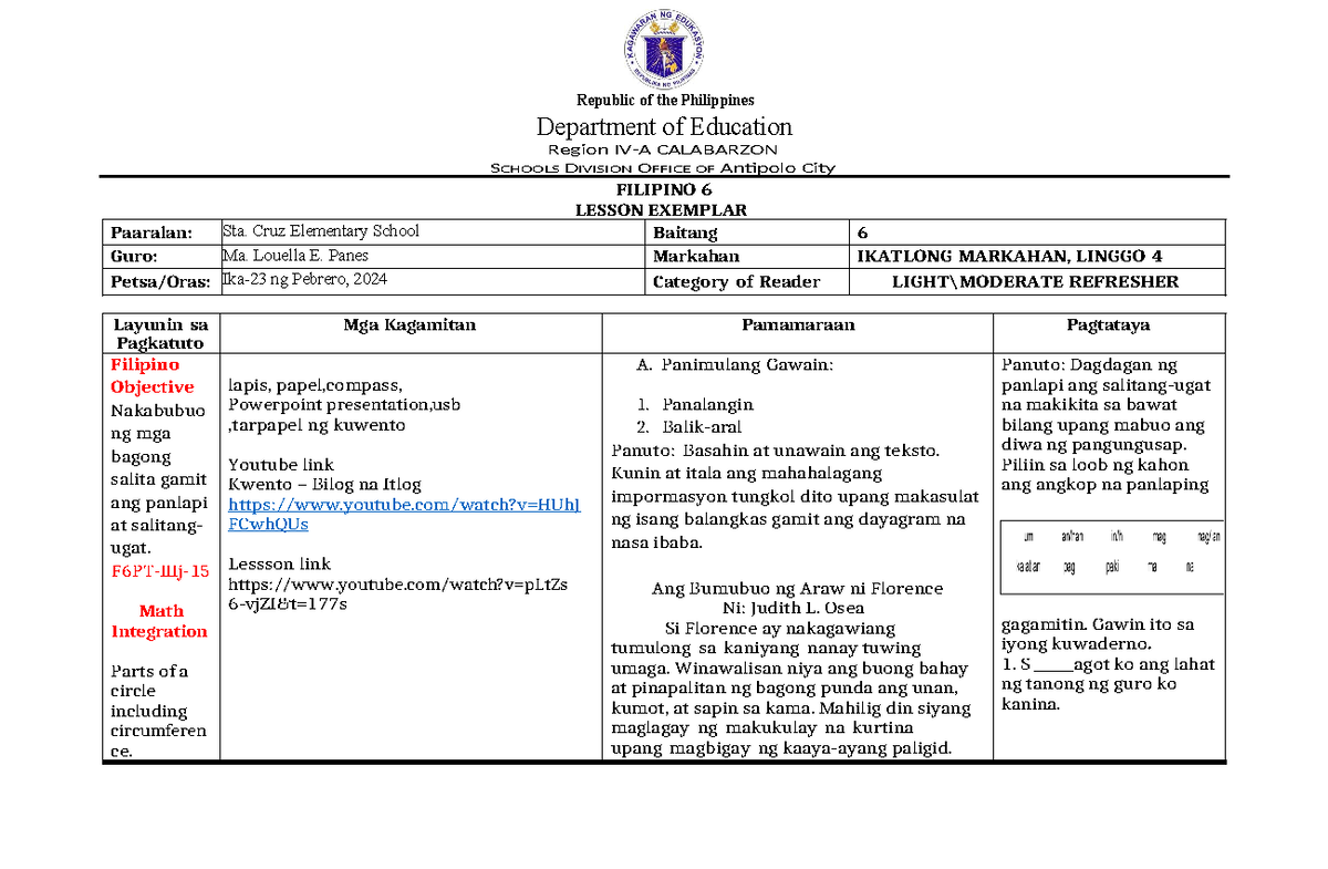 LE Catch up Filipino - Republic of the Philippines Department of ...