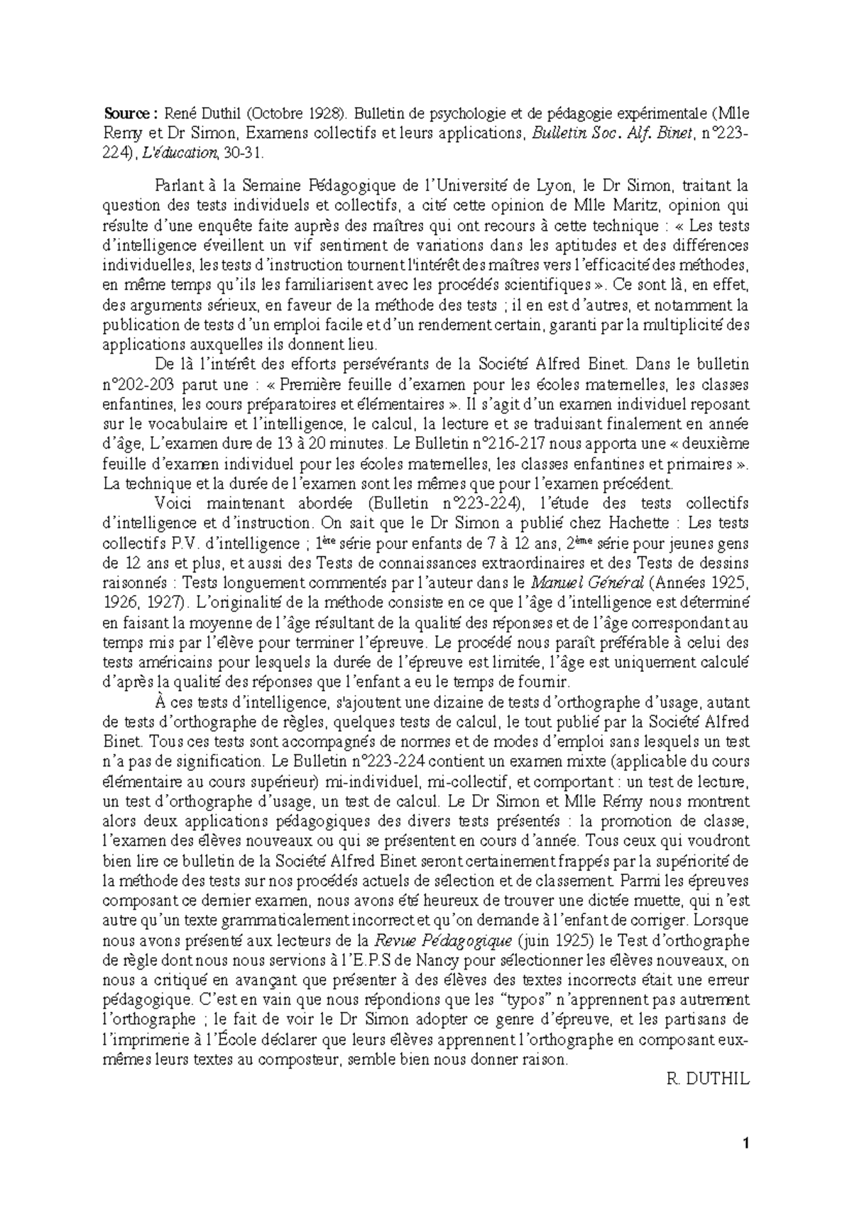 René Duthil (1928-1) - 1 Source : René Duthil (Octobre 1928). Bulletin ...