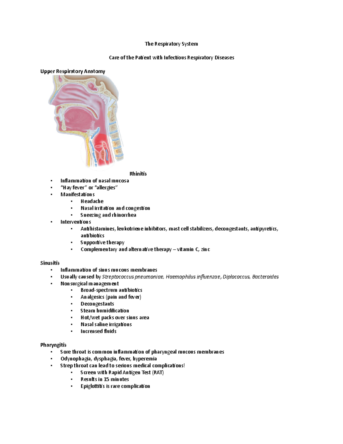 Respiratory System - The Respiratory System Care of the Patient with ...