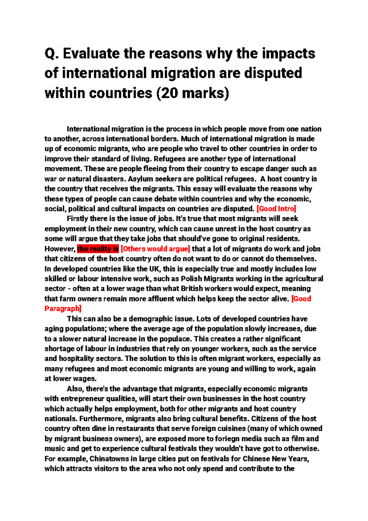 Evaluate the reasons why the impacts of international migration are ...