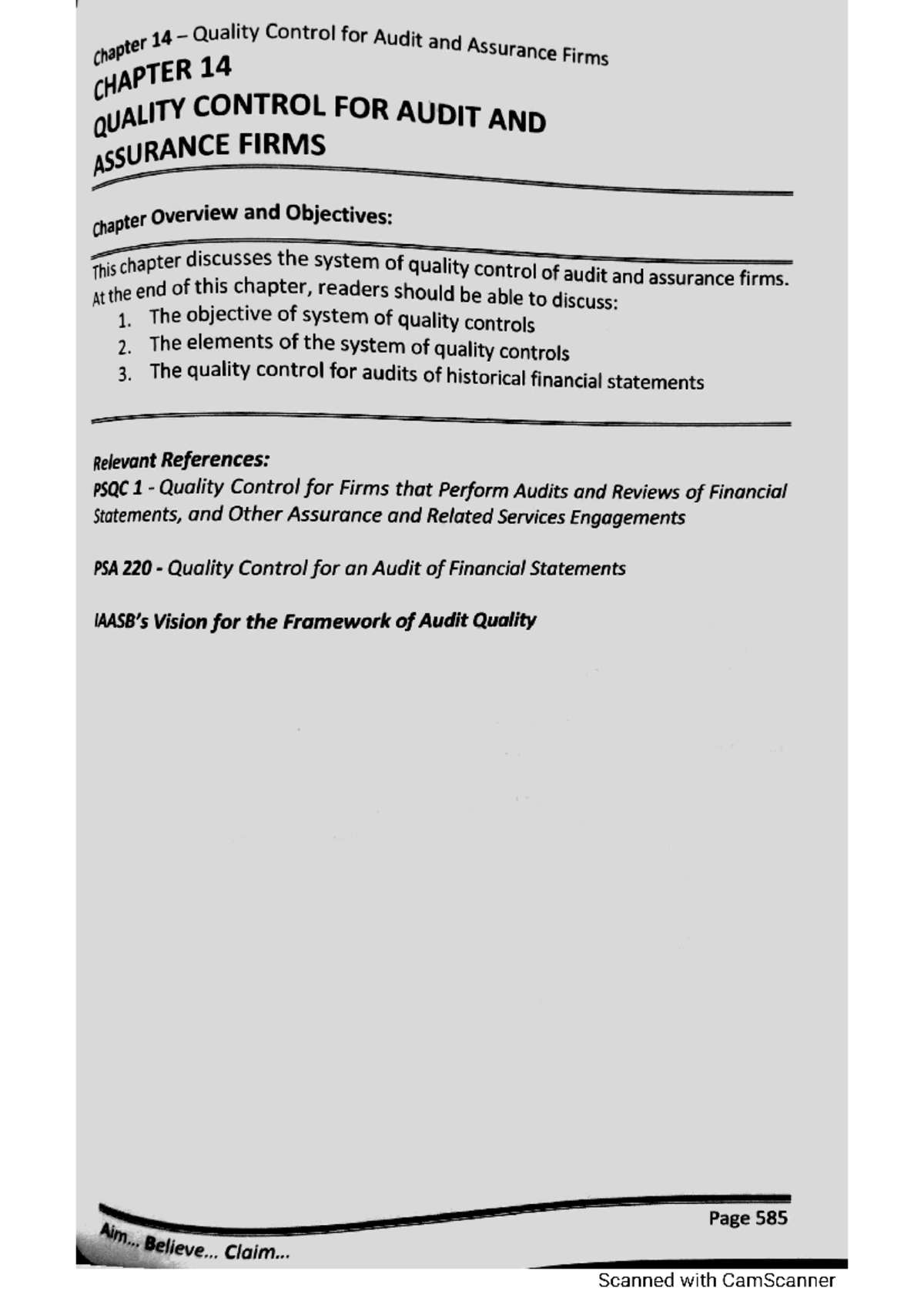 Chapter 14 Quality Control for Audit and Assurance Firms - Bachelor of Science in Business - Studocu