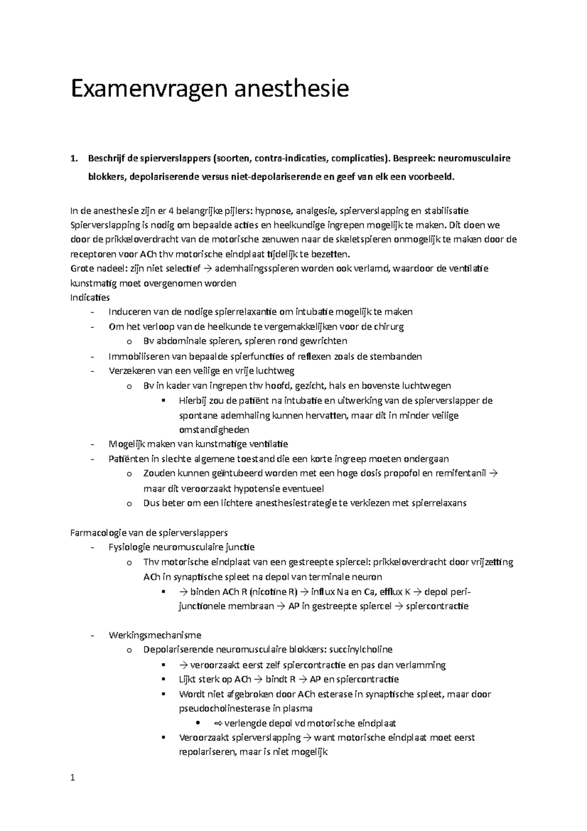 Ex anesthesie - Examenvragen anesthesie 1. Beschrijf de ...