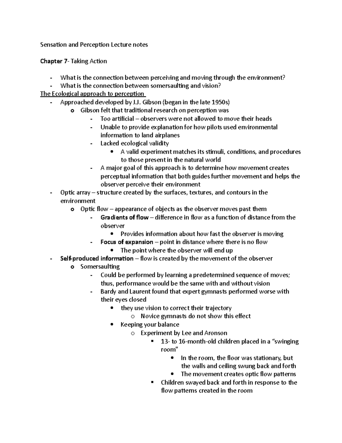 Sensation and Perception Lecture notes - Sensaion and Percepion Lecture ...