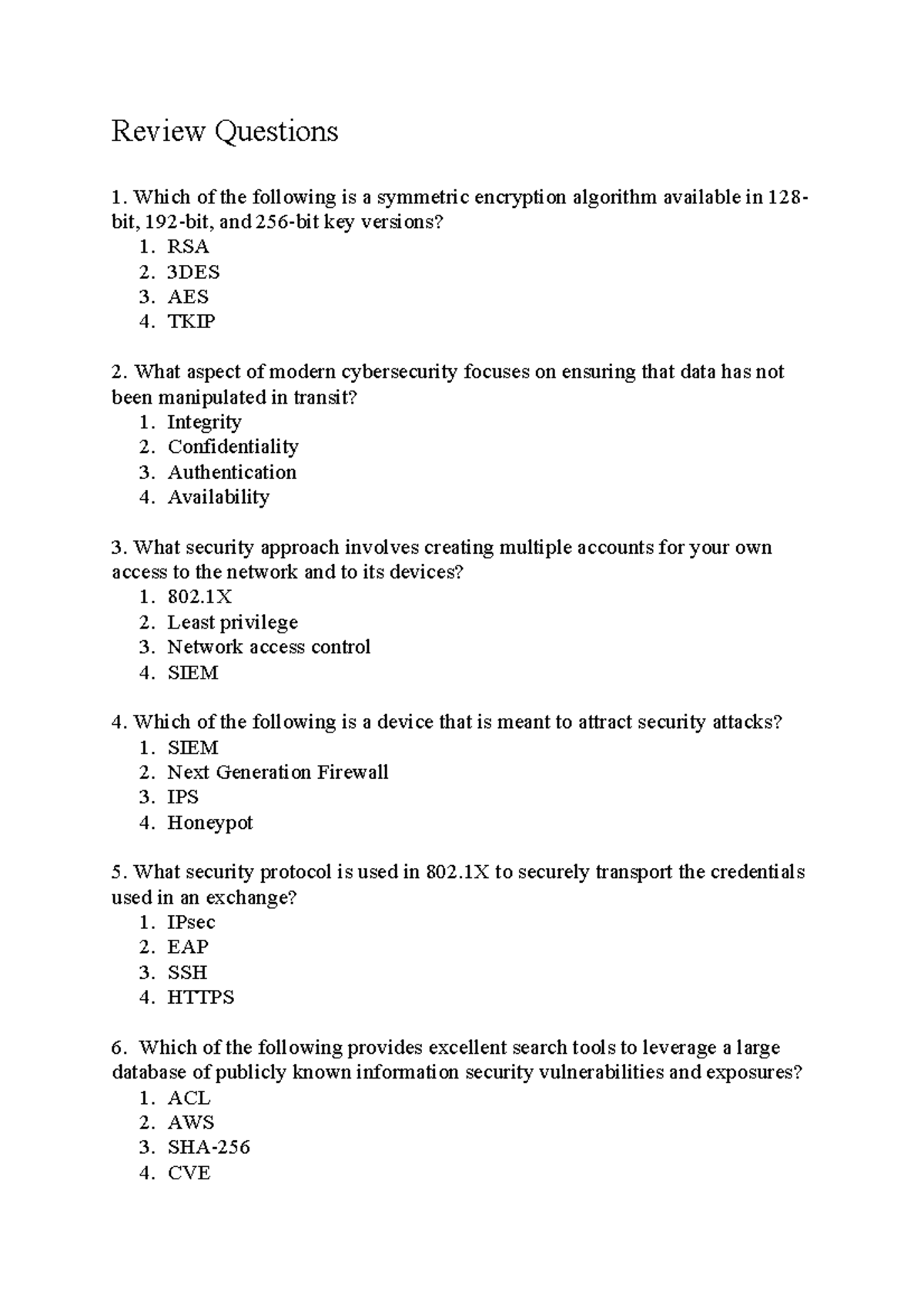 Common Security Concepts Review Questions - Review Questions Which of ...