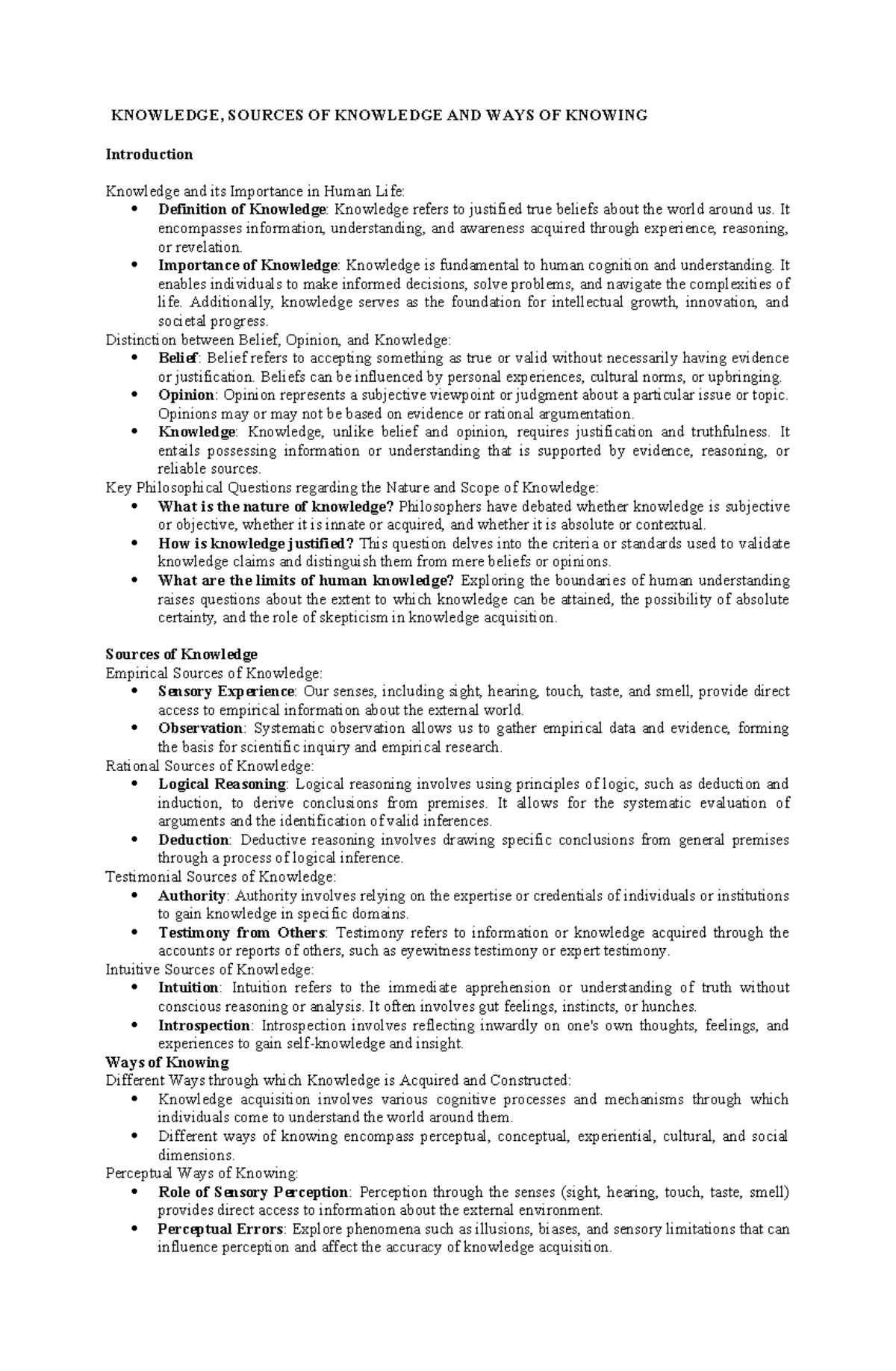 Module 5 Knowledge, Sources OF Knowledge AND WAYS - KNOWLEDGE, SOURCES ...