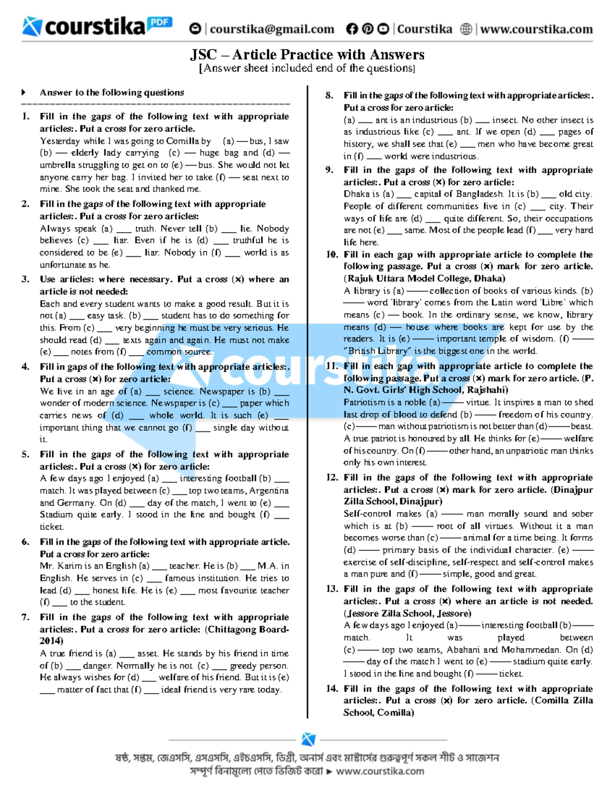 1. Article -JSC - JSC – Article Practice with Answers [Answer sheet ...