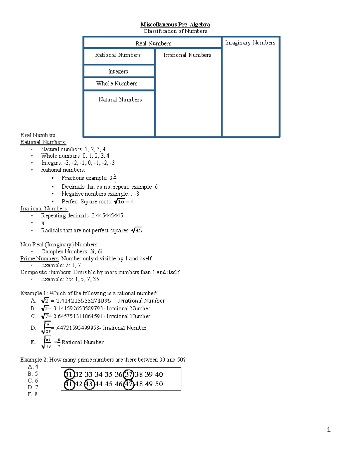 ACT Math Bible - FORMULAS - Miscellaneous Pre-Algebra Classification of ...