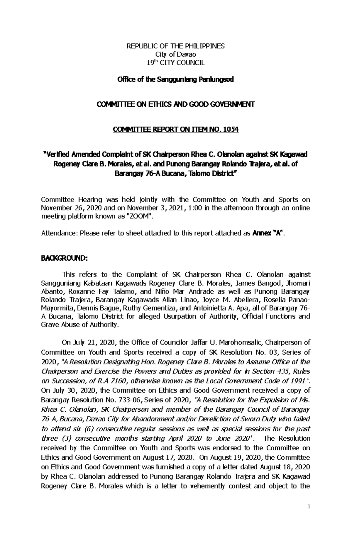 Final Draft-Committee-Report-Item-No - REPUBLIC OF THE PHILIPPINES City ...