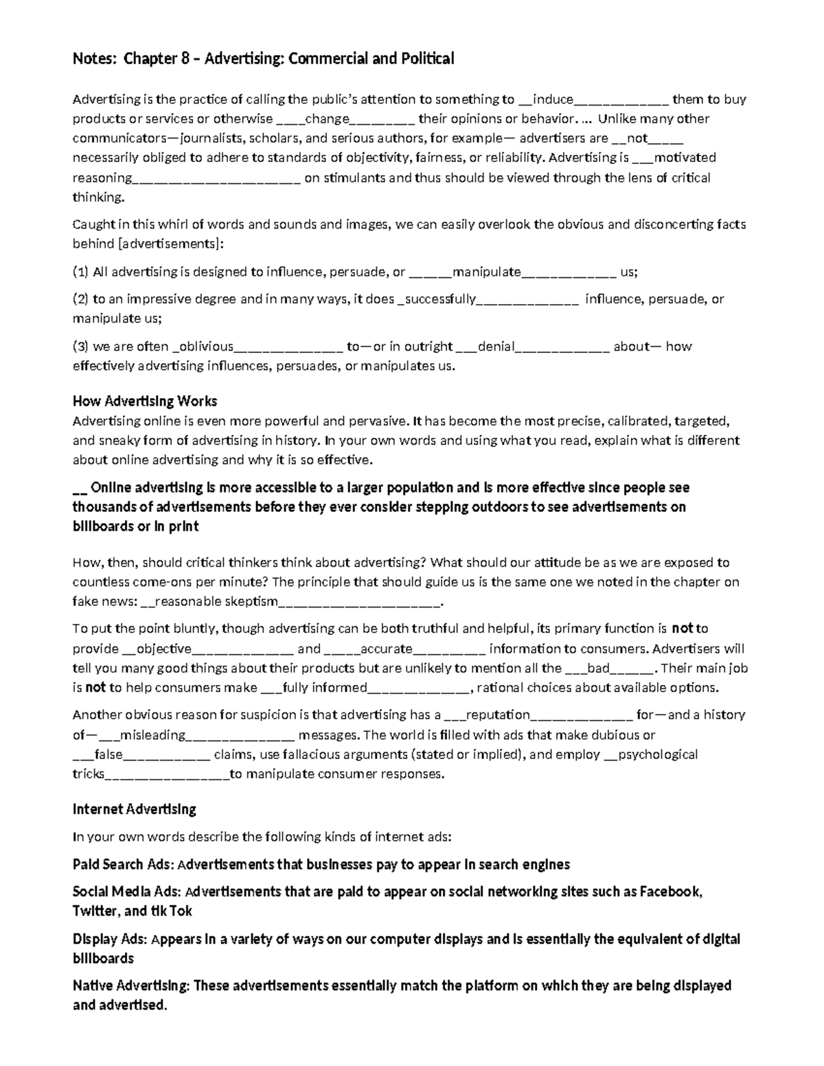 Notes Chapter 8 002572446 - Notes: Chapter 8 – Advertising: Commercial ...