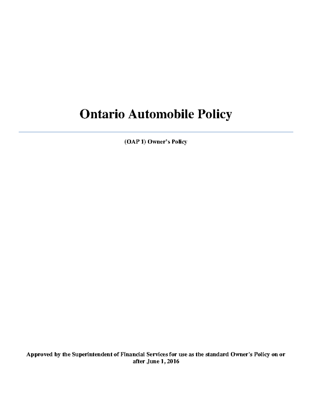 Ontario Automobile Policy (OAP 1) - It is written in easy to understand ...