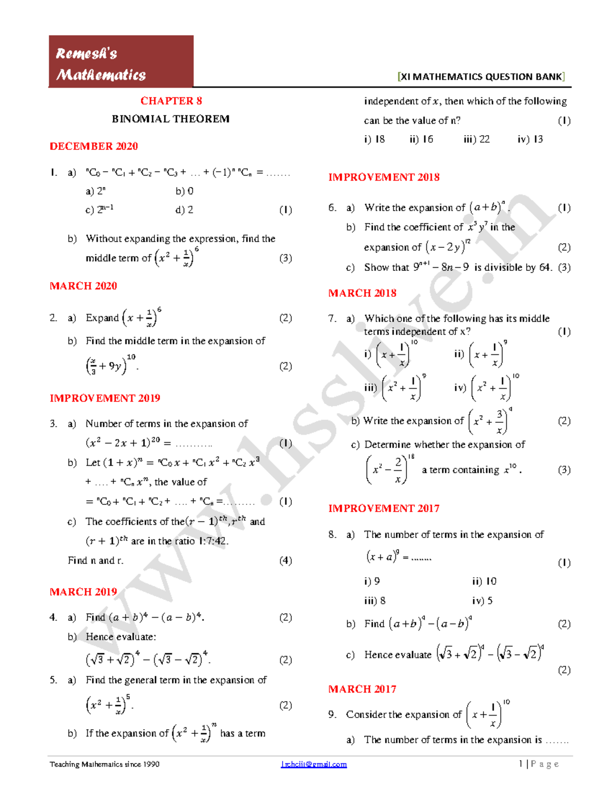 Hsslive-xi-maths-qb-remesh-8. Binomial Theorem - Methods of mathematics ...