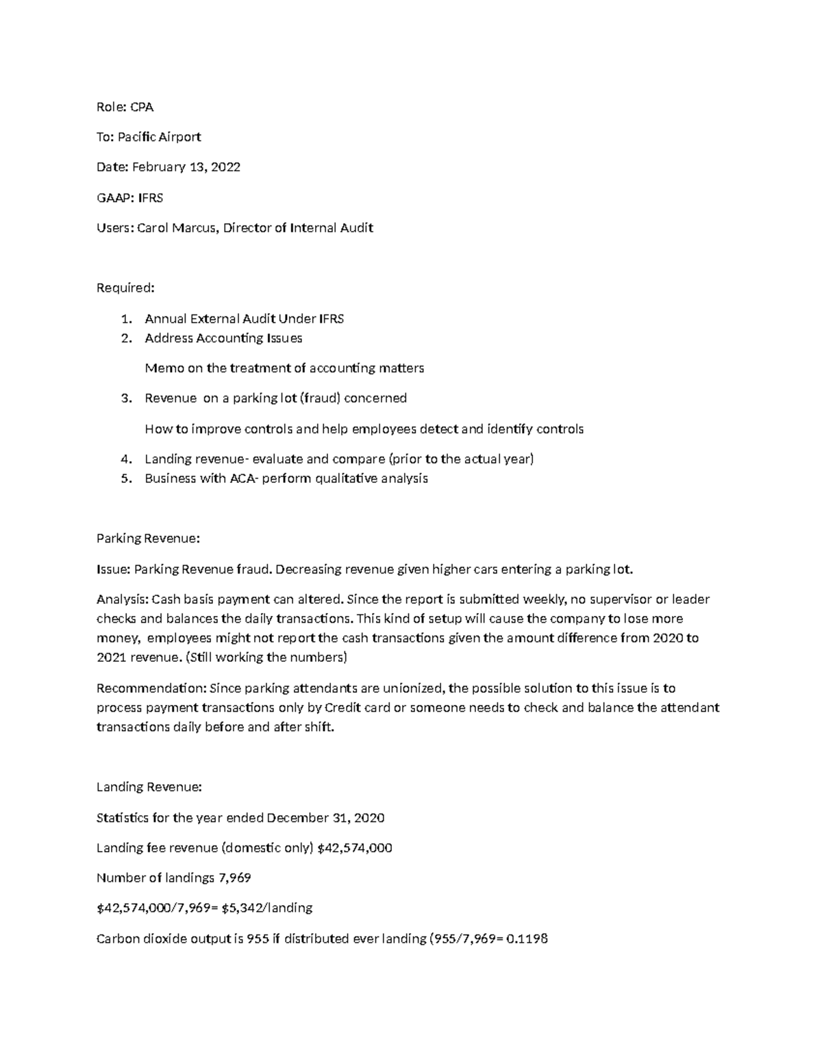 PA Outline - Summary Financial Accounting - Role: CPA To: Pacific ...