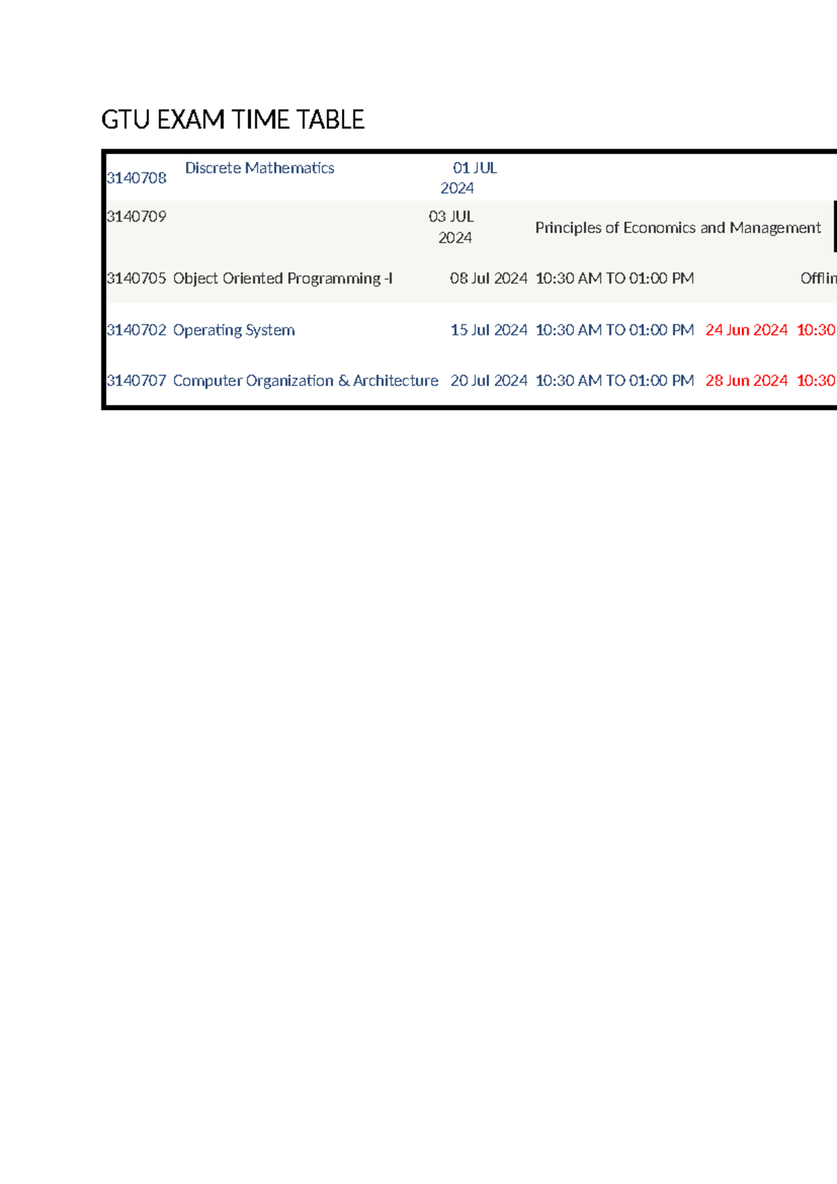 GTU EXAM TIME Table - imp - Bachelor of engineering - GTU EXAM TIME ...