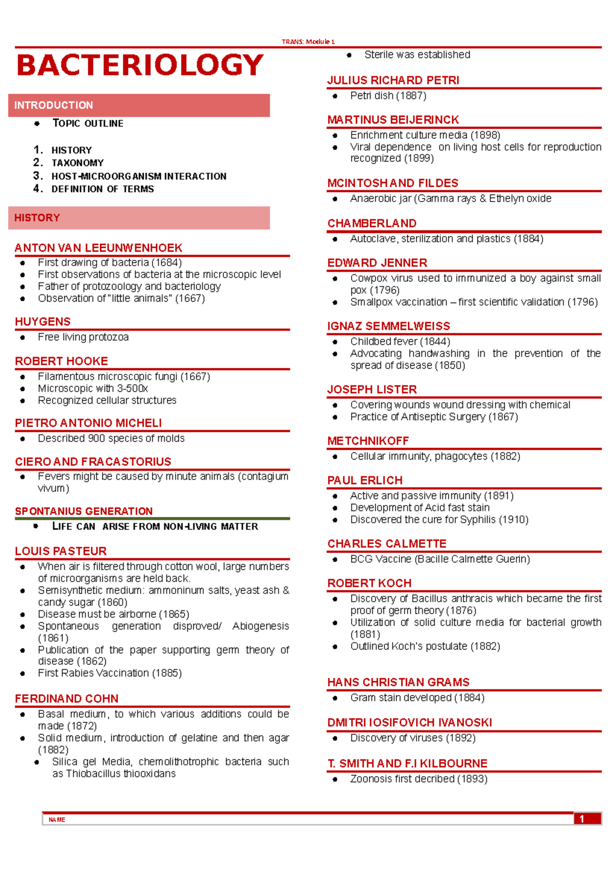 Bacteriology Module - BACTERIOLOGY INTRODUCTION TOPIC OUTLINE 1 ...