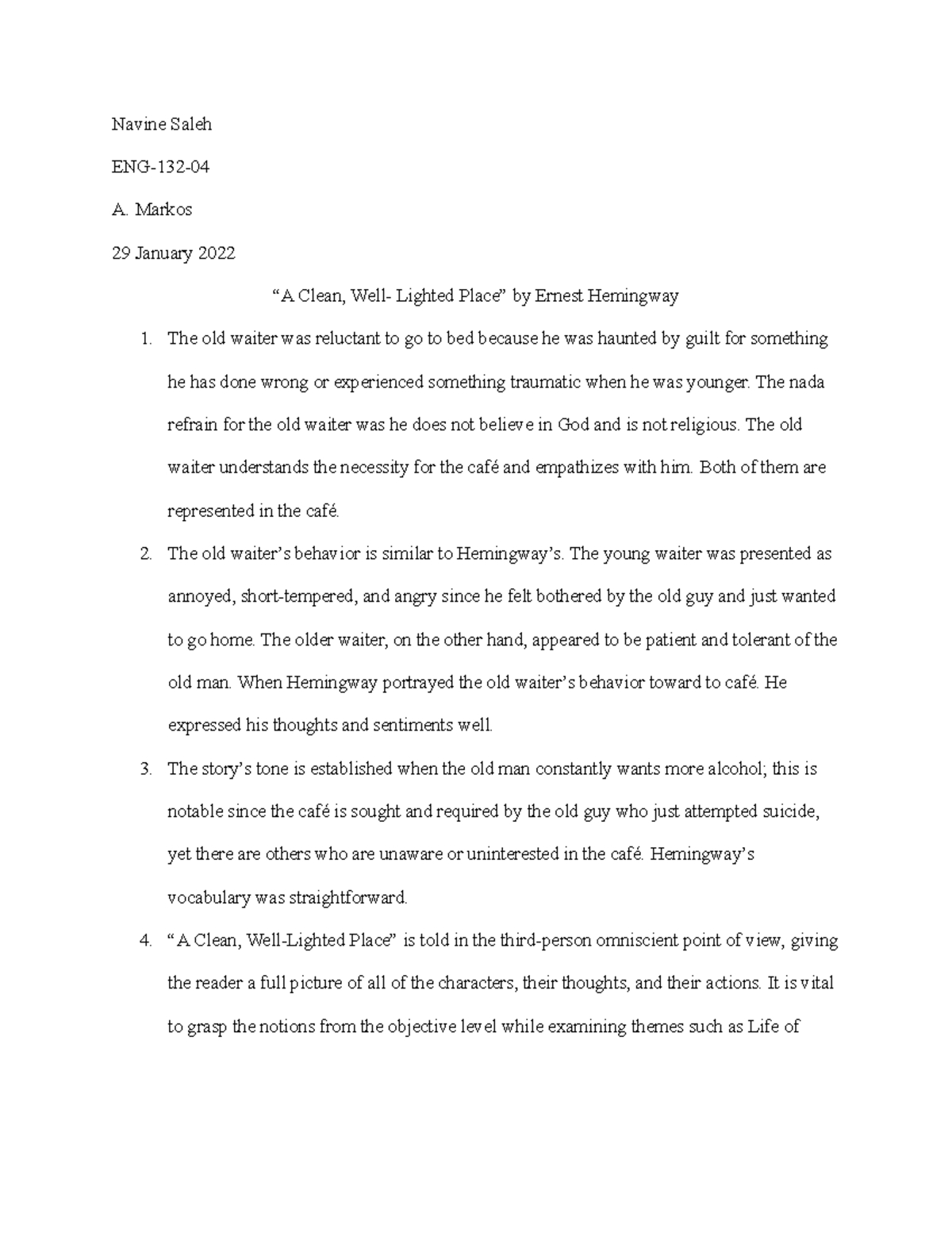 “A Clean, Well- Lighted Place” by Ernest Hemingway - Deprecated API ...