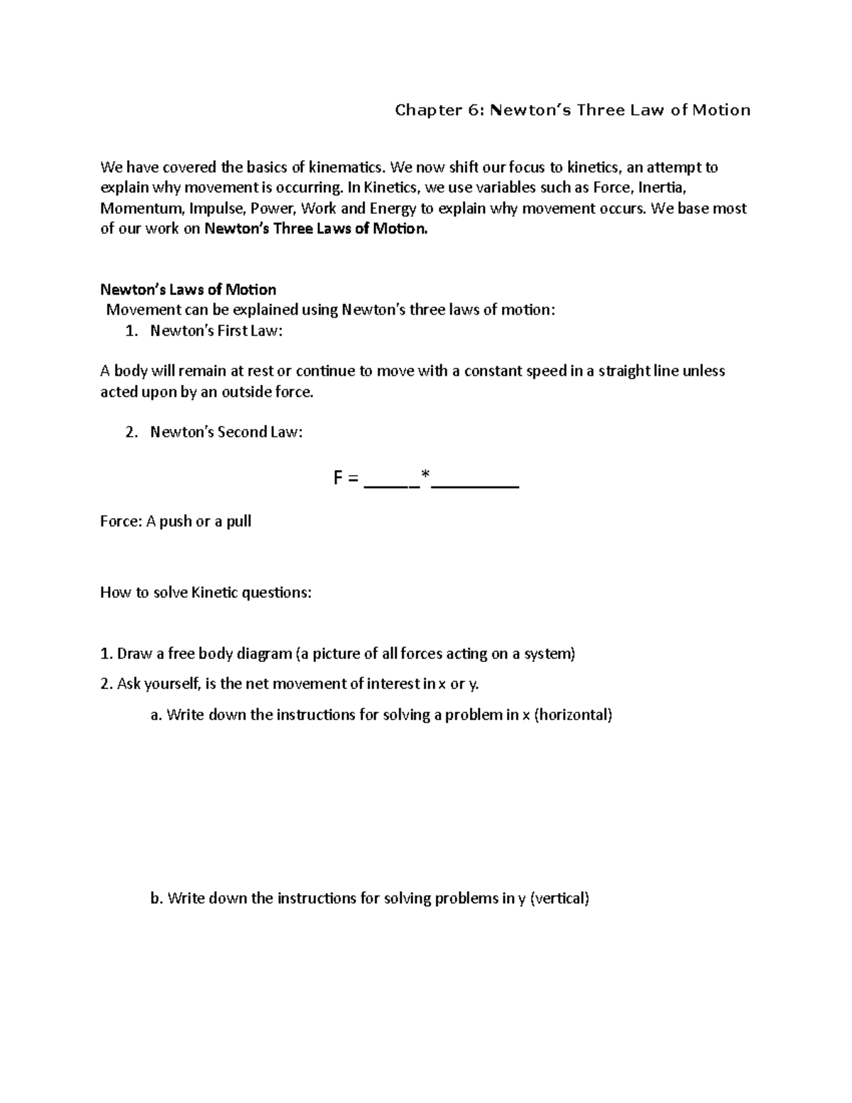 Chapter 6 Part 1notes - Chapter 6: Newton’s Three Law of Motion We have ...