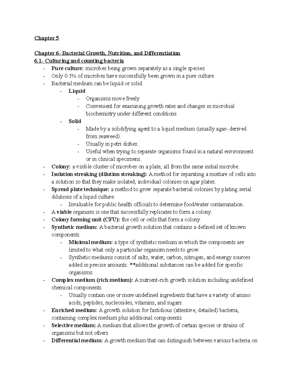 Micro notes chapters 5,6,7,8 - Chapter 5 Chapter 6- Bacterial Growth ...
