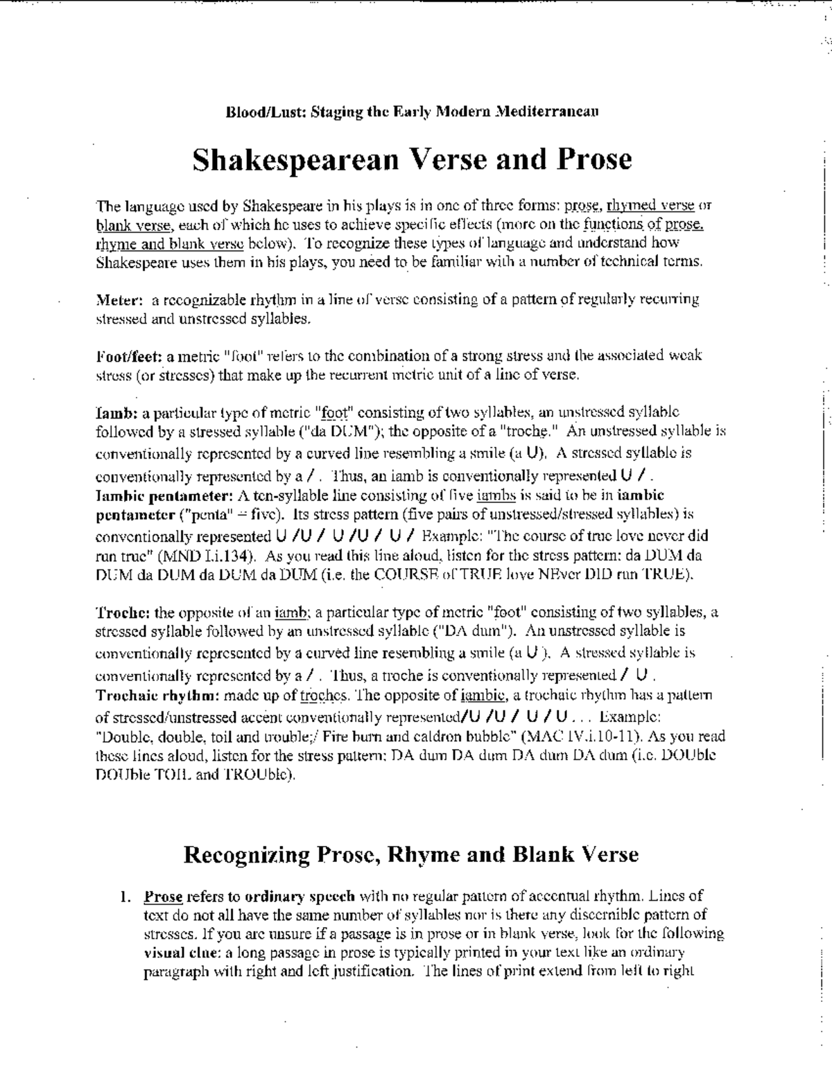 Notes - Shakespearean Poetry and Prose - CPLS3454 - Studocu