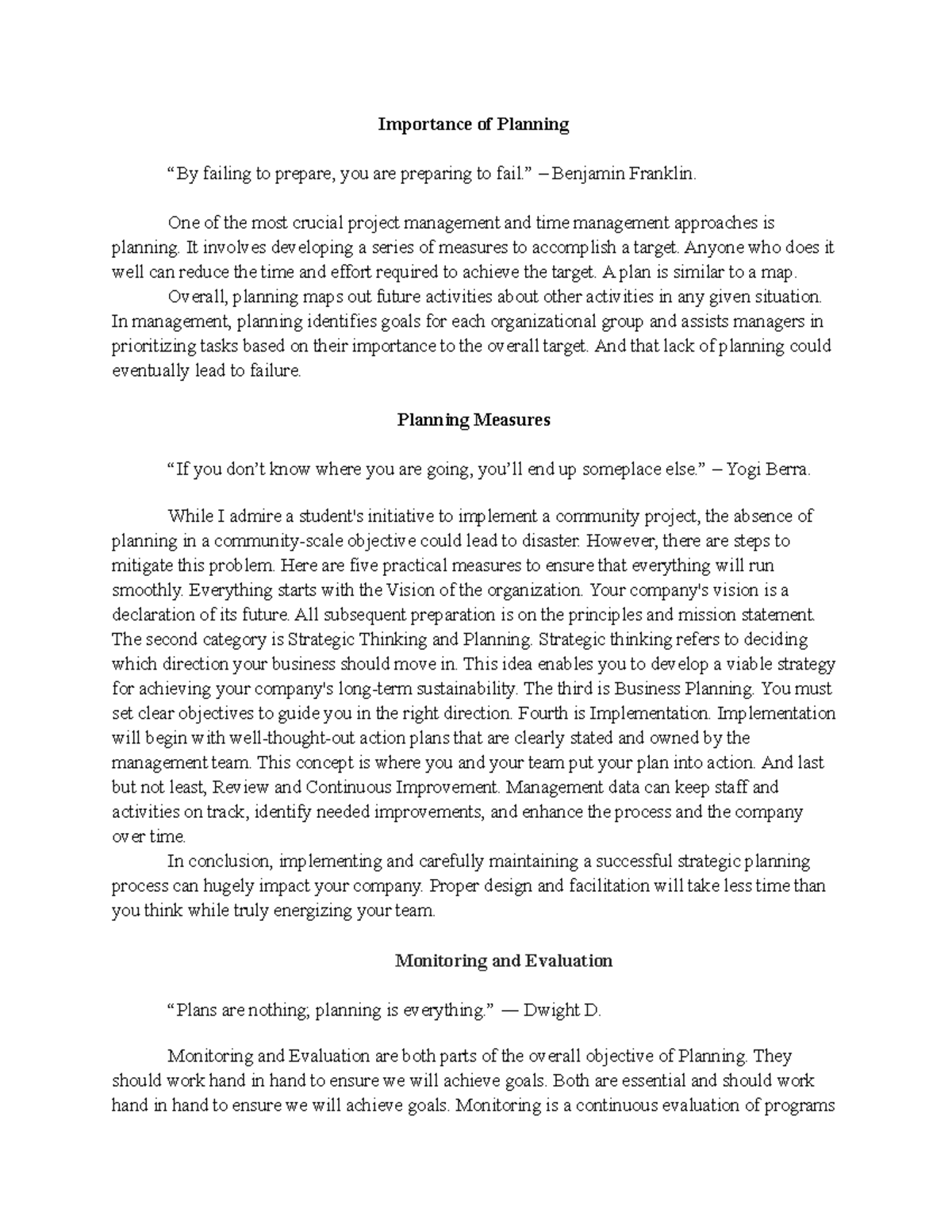 CYB 212 Three in One Concept - Importance of Planning “By failing to ...