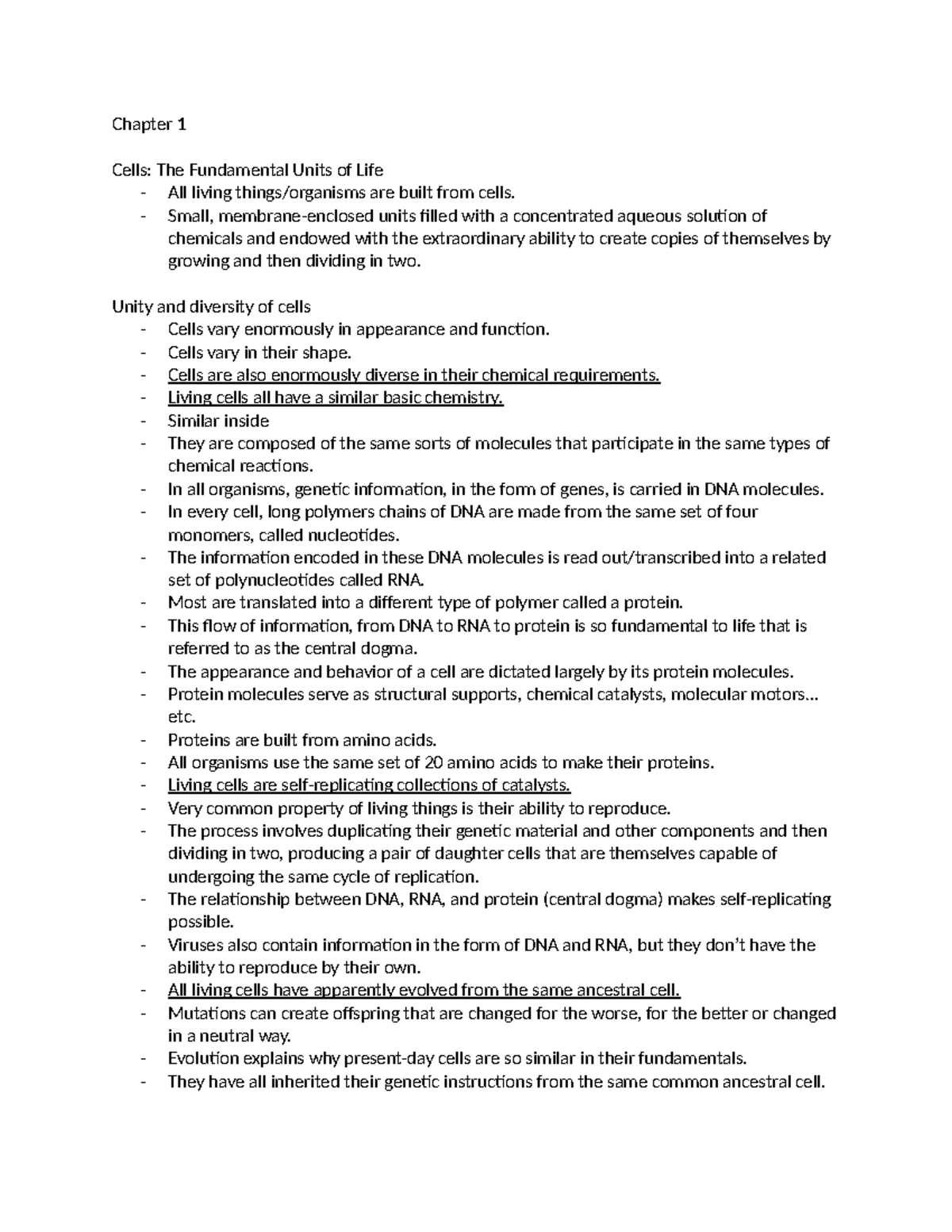 Book notes - Chapter 1 Cells: The Fundamental Units of Life - All ...