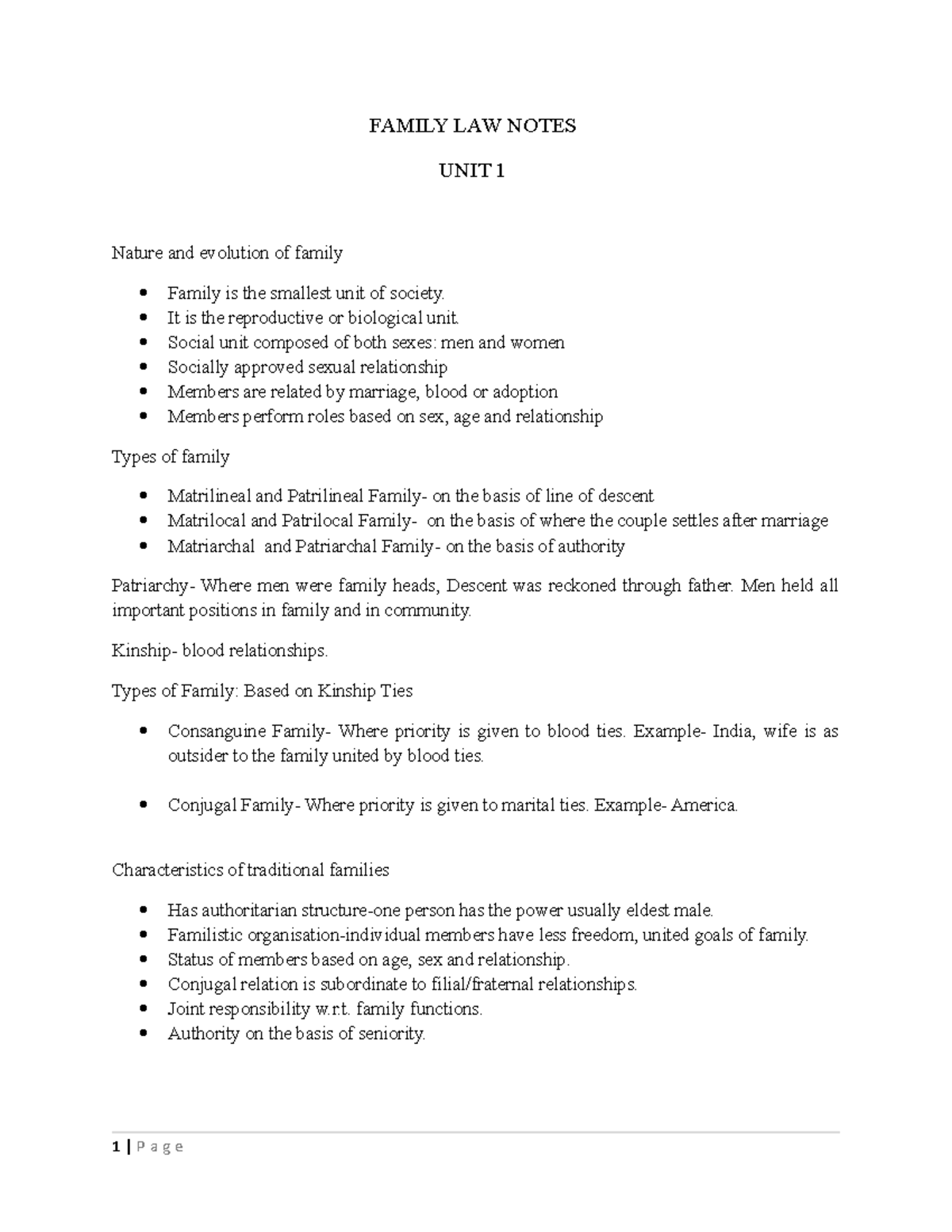 Family LAW Notes - no need - FAMILY LAW NOTES UNIT 1 Nature and ...