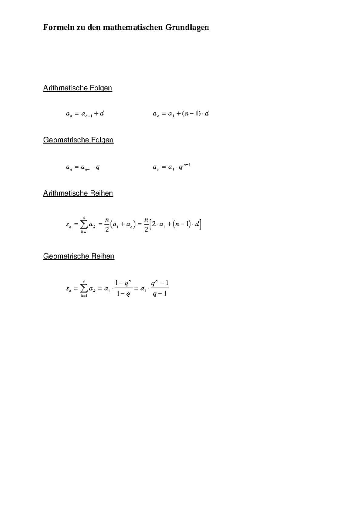 Formelsammlung Mathe - Formeln zu den mathematischen Grundlagen ...