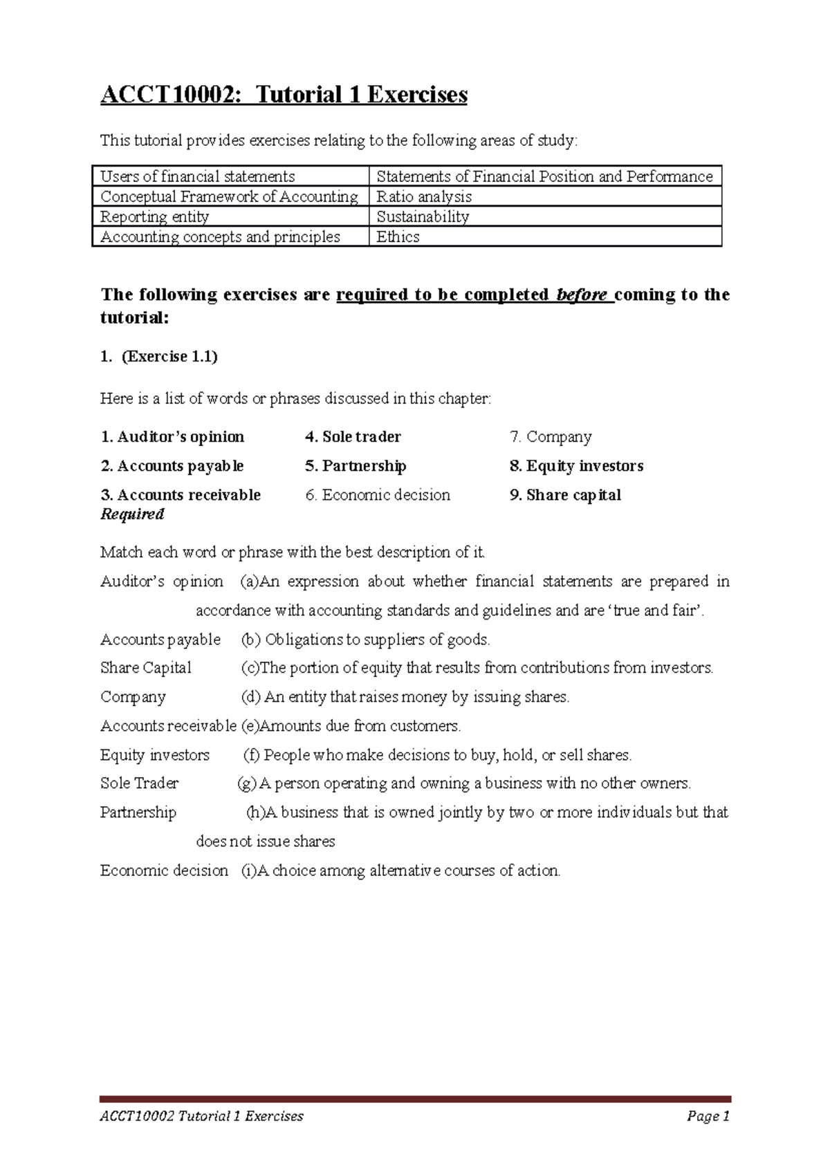 ACCT10002 Tutorial 1 Exercises - ACCT10002: Tutorial 1 Exercises This tutorial provides ...