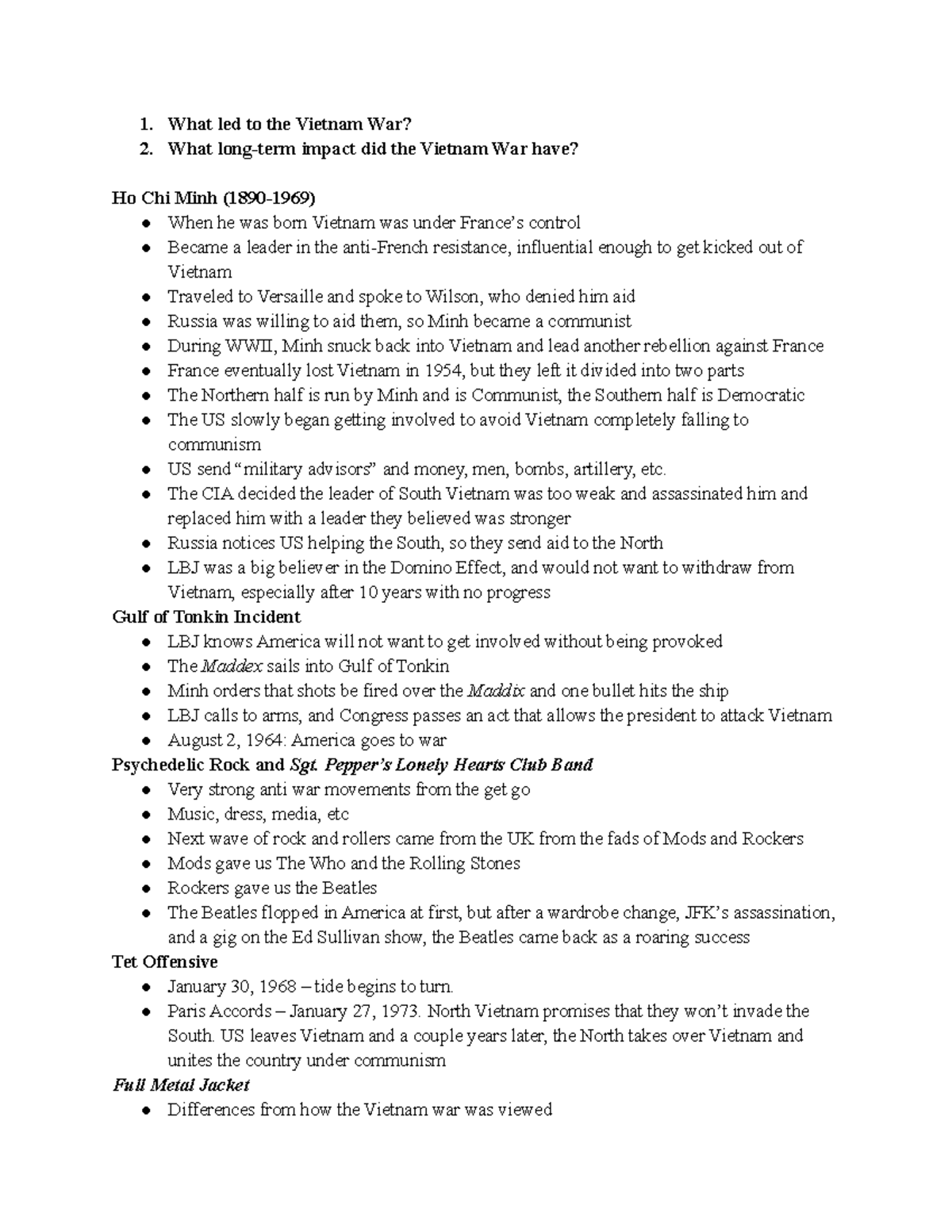 Vietnam and the Counterculture - What led to the Vietnam War? What long ...