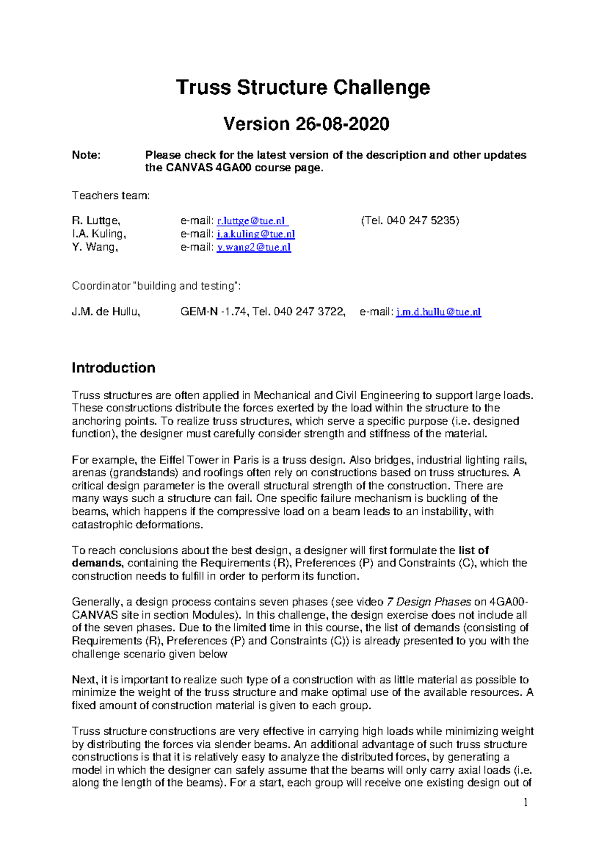 Truss structure Challenge version 26-08-2020 - Truss Structure ...