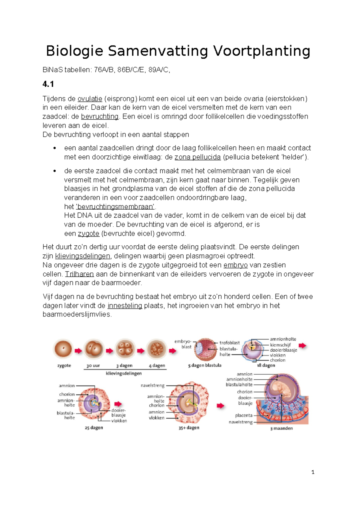 Biologie samenvatting voortplanting - Biologie Samenvatting Voortplanting BiNaS tabellen: 76A/B ...