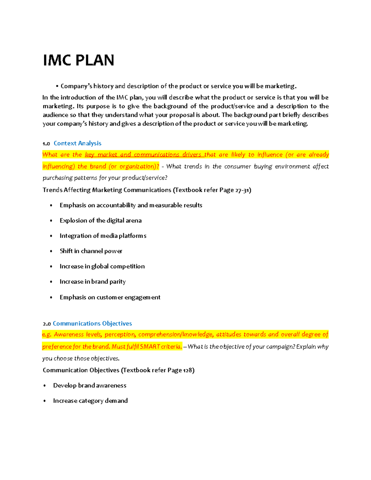 IMC Plan - IMC plan assignment - IMC PLAN Company’s history and ...