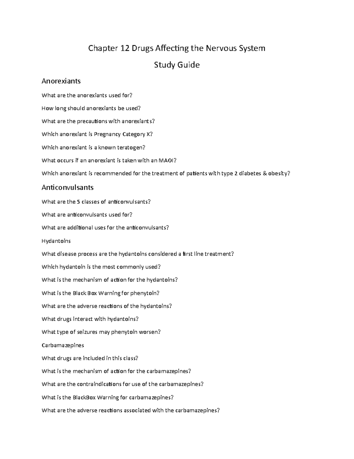 Chapter 12 Drugs Affecting the Nervous System - Studocu