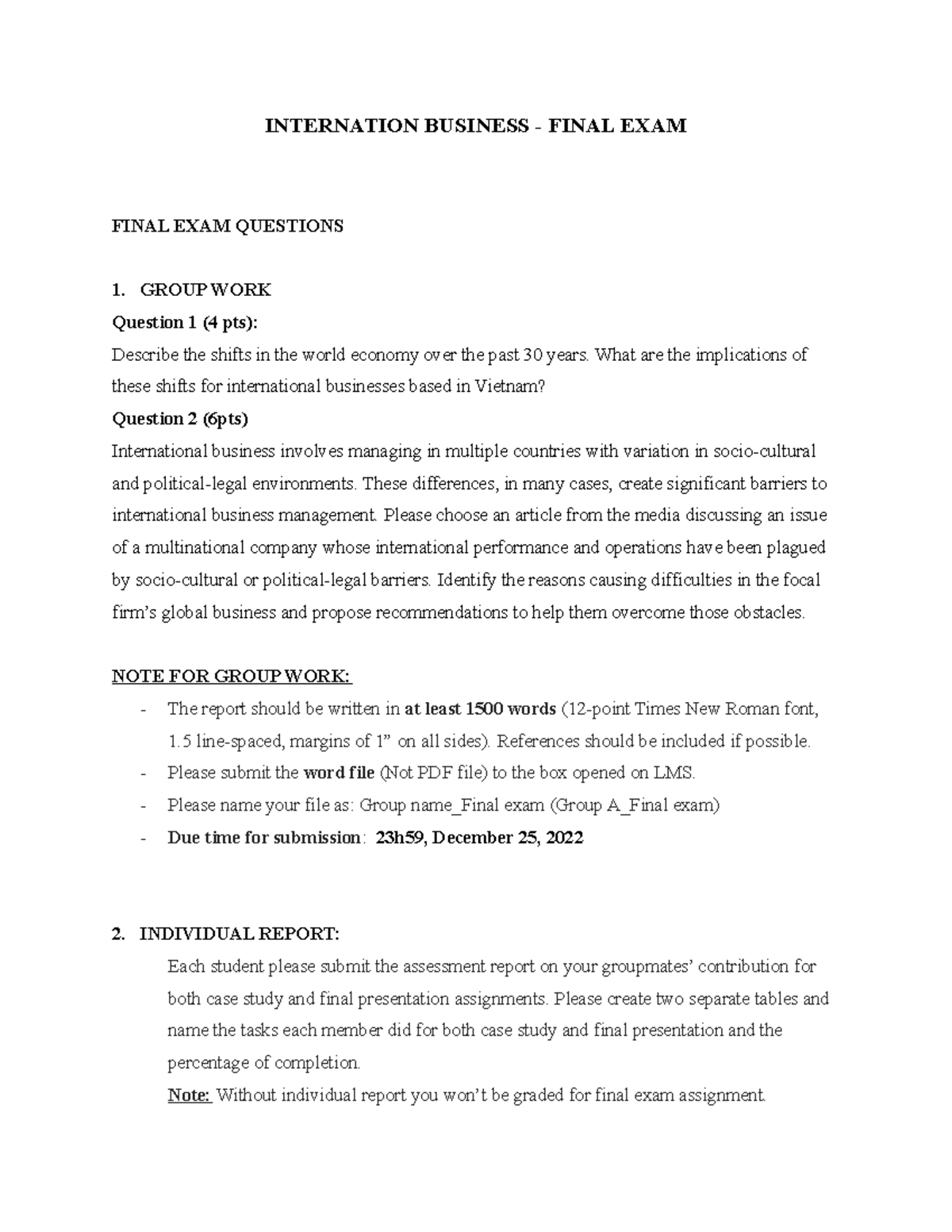 IB-Final exam-2022 - IB-Final exam-2022 - INTERNATION BUSINESS - FINAL ...