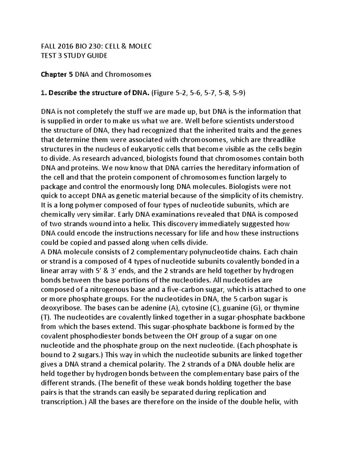 BIO230-test3SG - Lecture notes ex 3 - FALL 2016 BIO 230: CELL & MOLEC ...