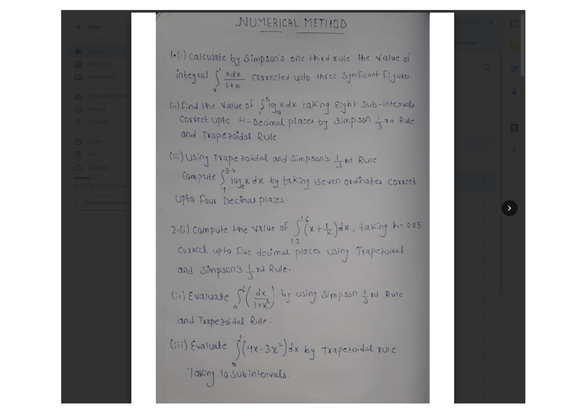 Numerical MethodS - NUMERICAL METHOD 1.(i) calculate one third rule the ...