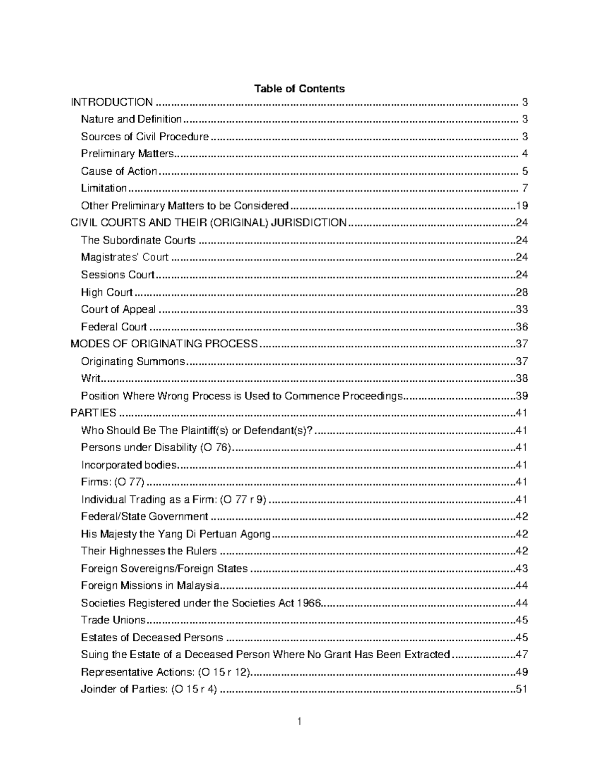 Civil Procedure Notes - Table of Contents INTRODUCTION Nature and ...