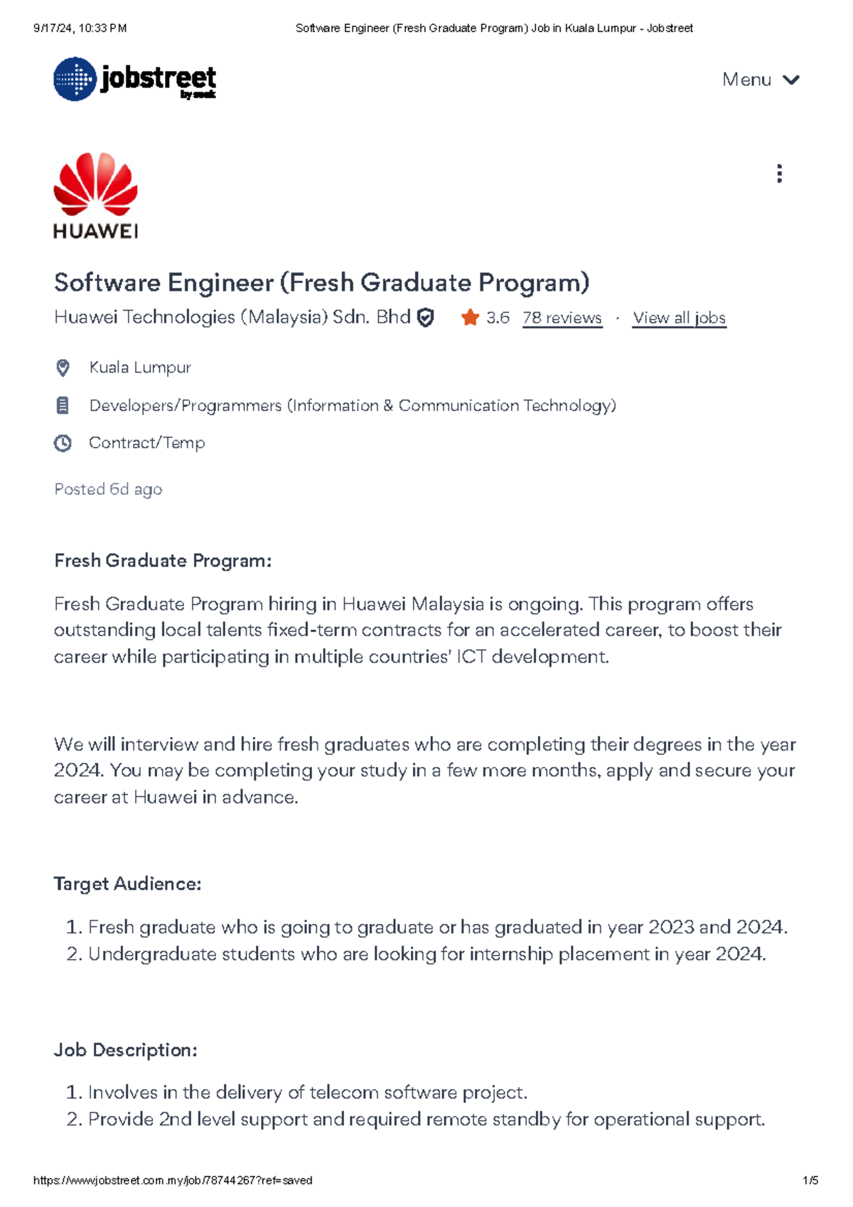 A.Job advertisement - Menu Software Engineer (Fresh Graduate Program ...