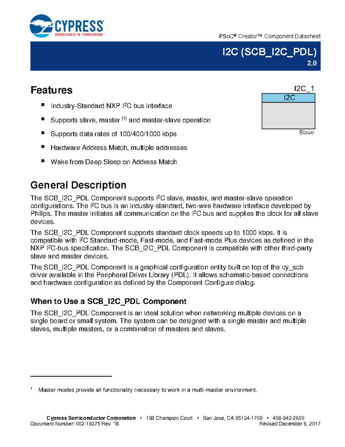 SCB I2C PDL v2 0 - PSoC® Creator™ Component Datasheet Cypress ...