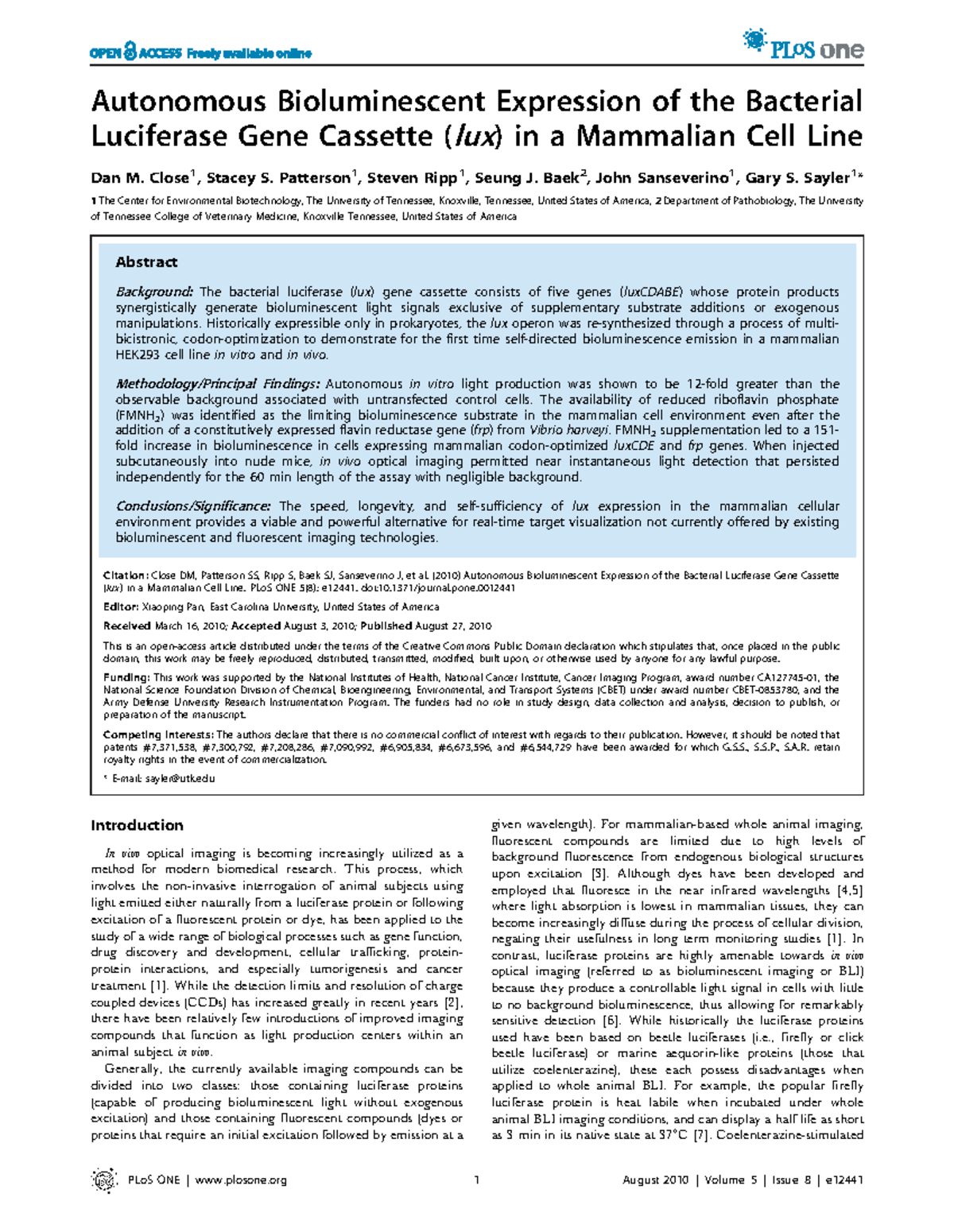 Autonomous Bioluminescent Expression of - Close 1 , Stacey S. Patterson ...
