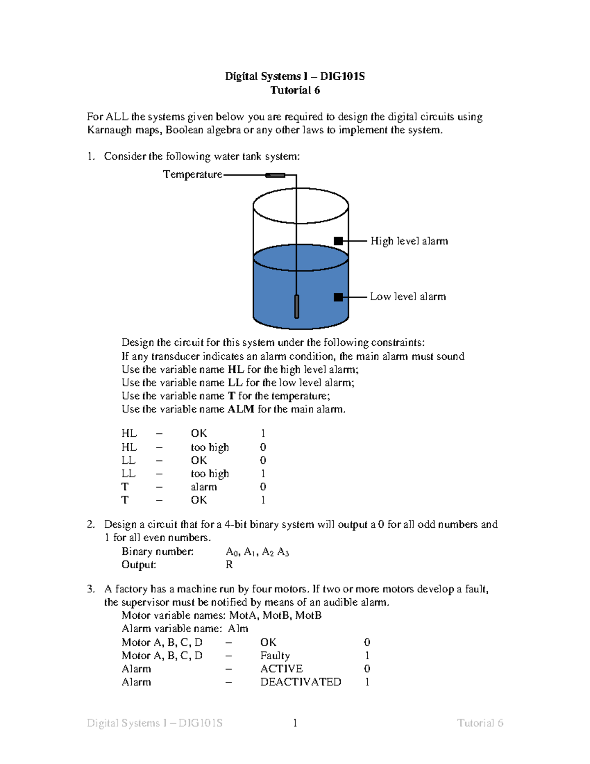 Tutorial 6 Digital Systems 1 - Digital Systems I – DIG101S Tutorial 6 ...