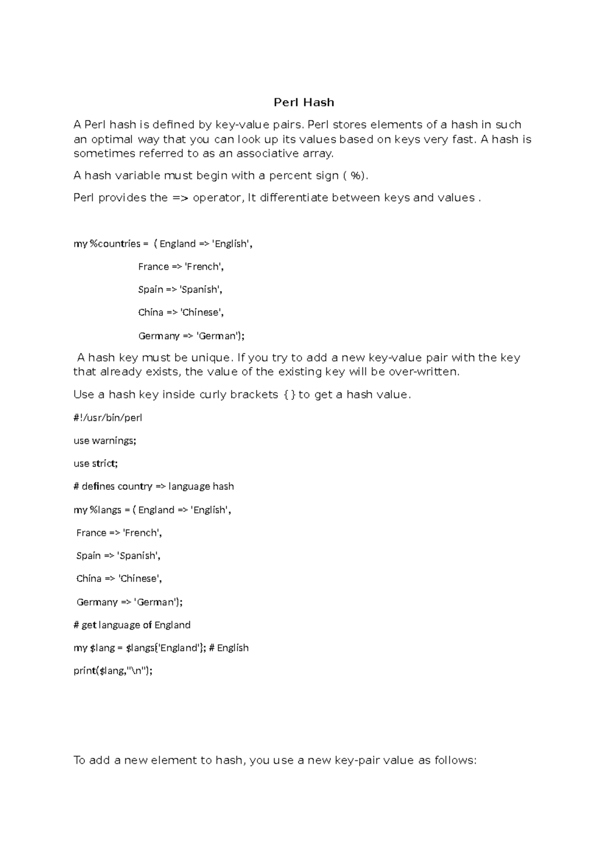 Perl Hash Scripting Languages Perl Hash A Perl Hash Is Defined By 0521
