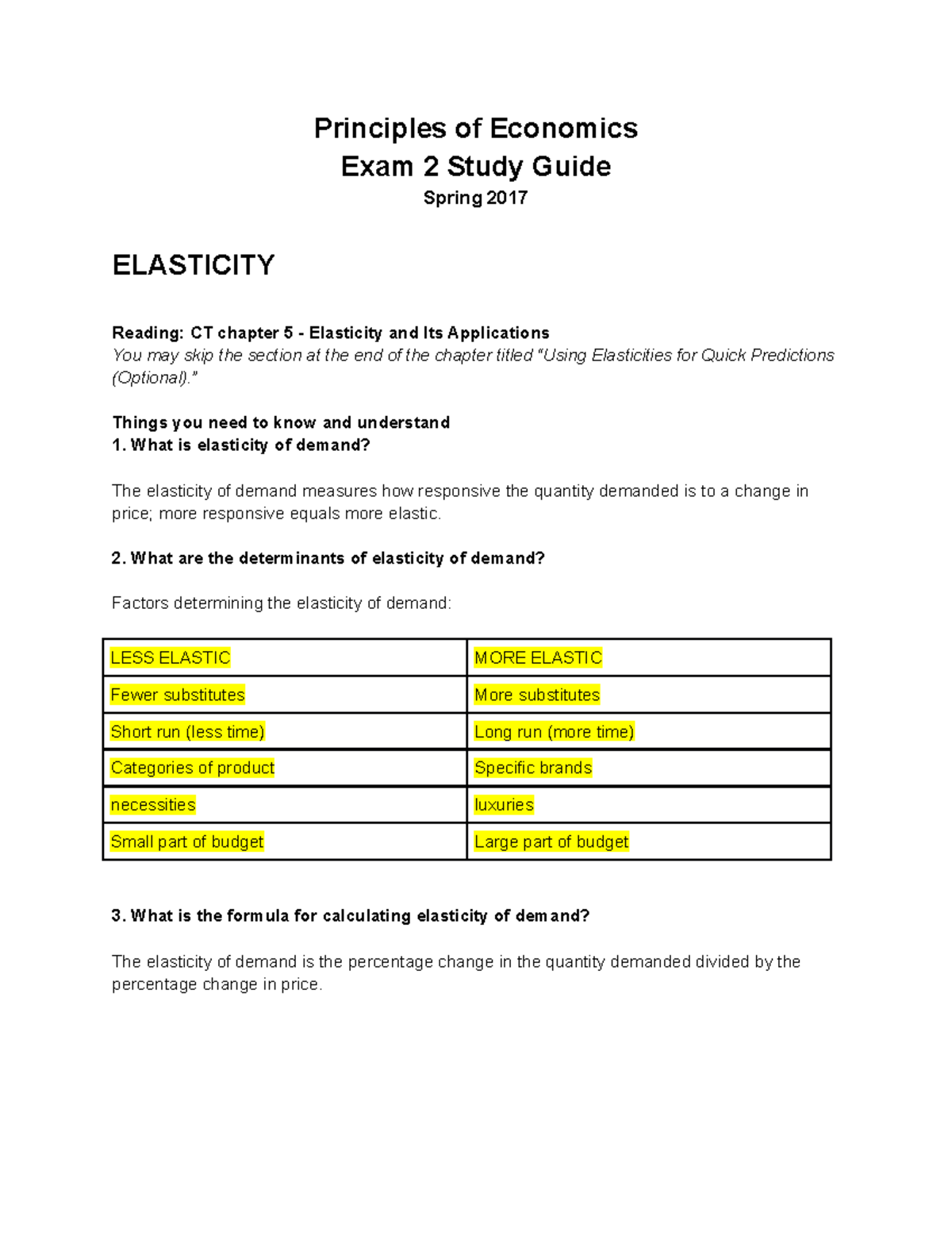 Exam 2 Study Guide - Principles of Economics Exam 2 Study Guide Spring ...