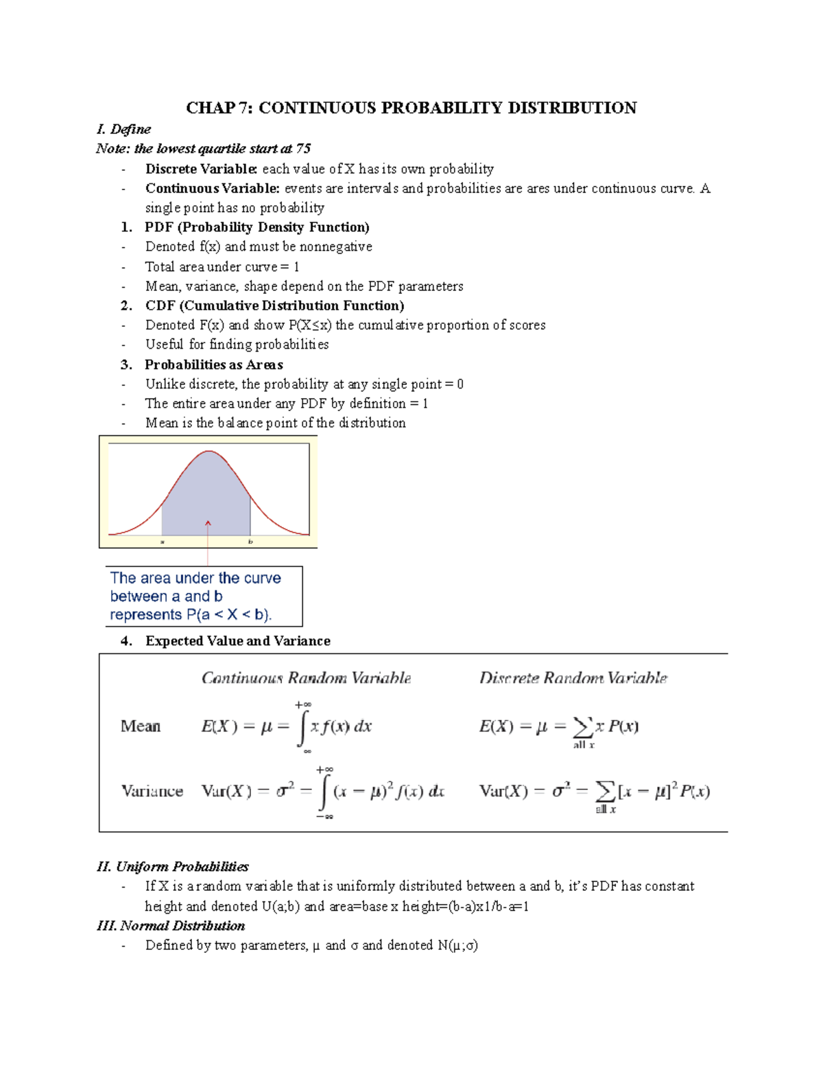 SB Summary (CHAP 7 12) - CHAP 7: CONTINUOUS PROBABILITY DISTRIBUTION I ...