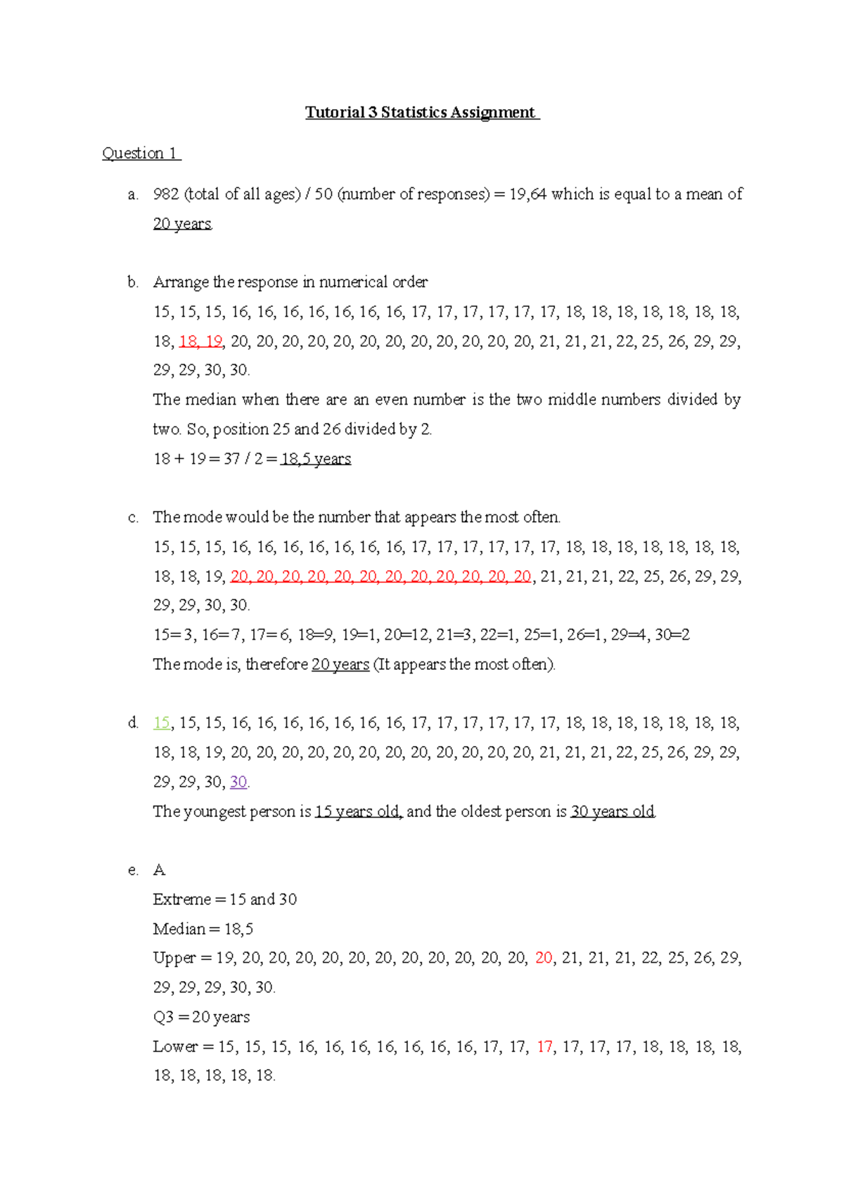 SOC3027F Tutorial 3 stats - Tutorial 3 Statistics Assignment Question 1 ...
